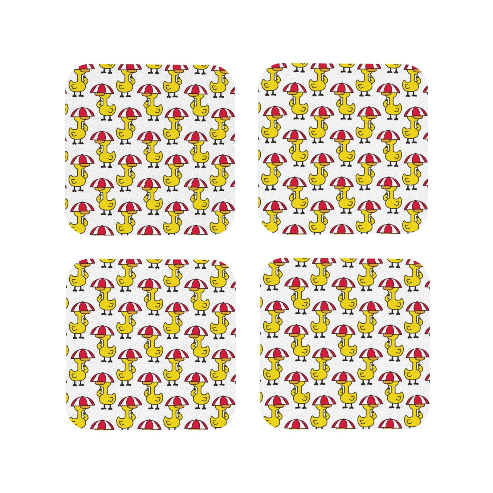 Fuzoiu Rubber Duck Chicken Bird Print Leather Coasters Set,Drink ...