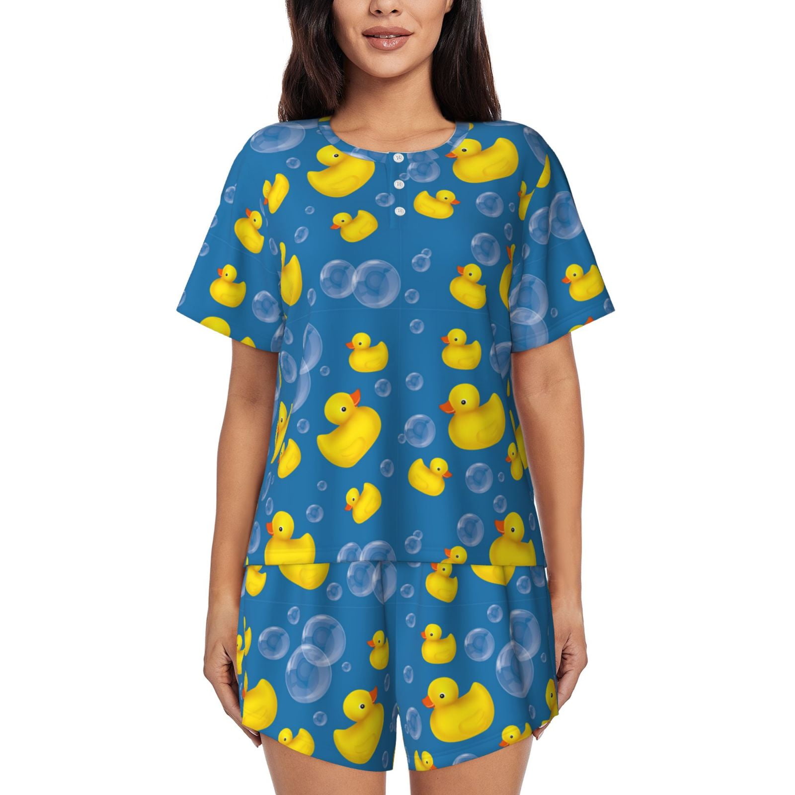 Fuzoiu Rubber Duck Print Women's Short-Sleeved Pajama Set,Lounge ...