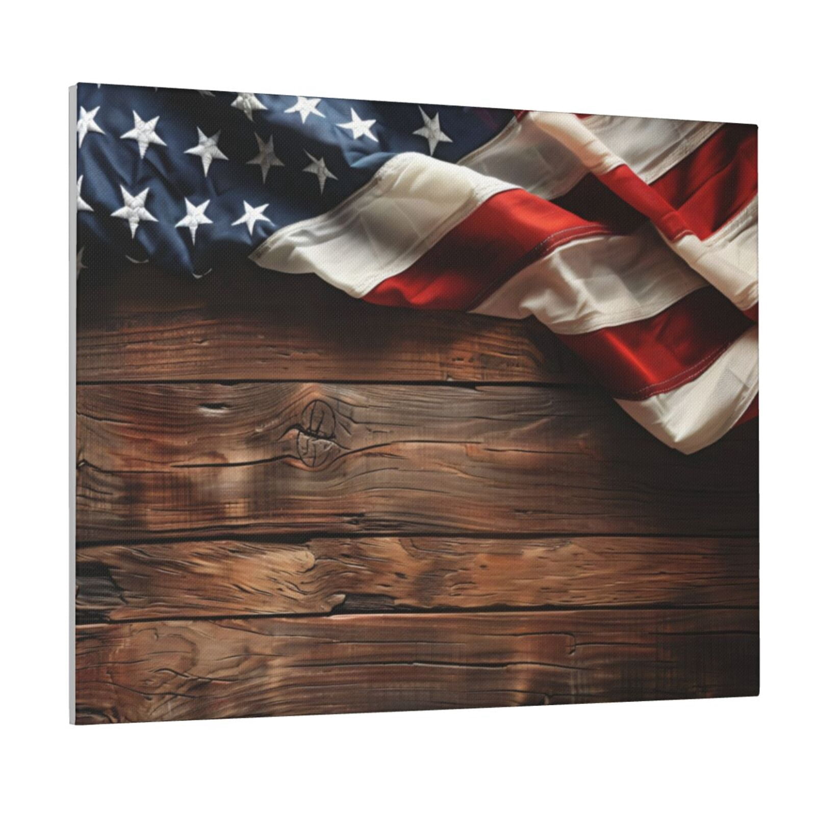 Fuzoiu Rustic American Flag Wood Print Canvas Wall Art for Bathrooms ...