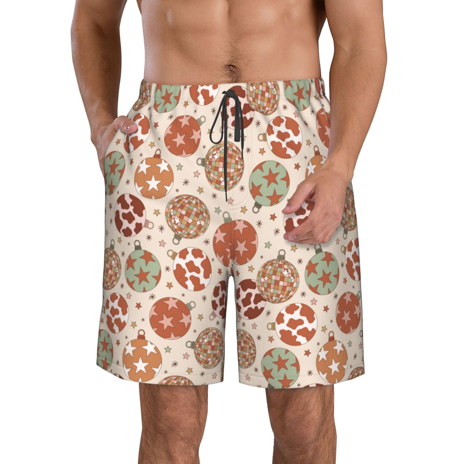 Fuzoiu Rustic Christmas Ornaments Print Men's Beach Shorts,Men's Swim ...