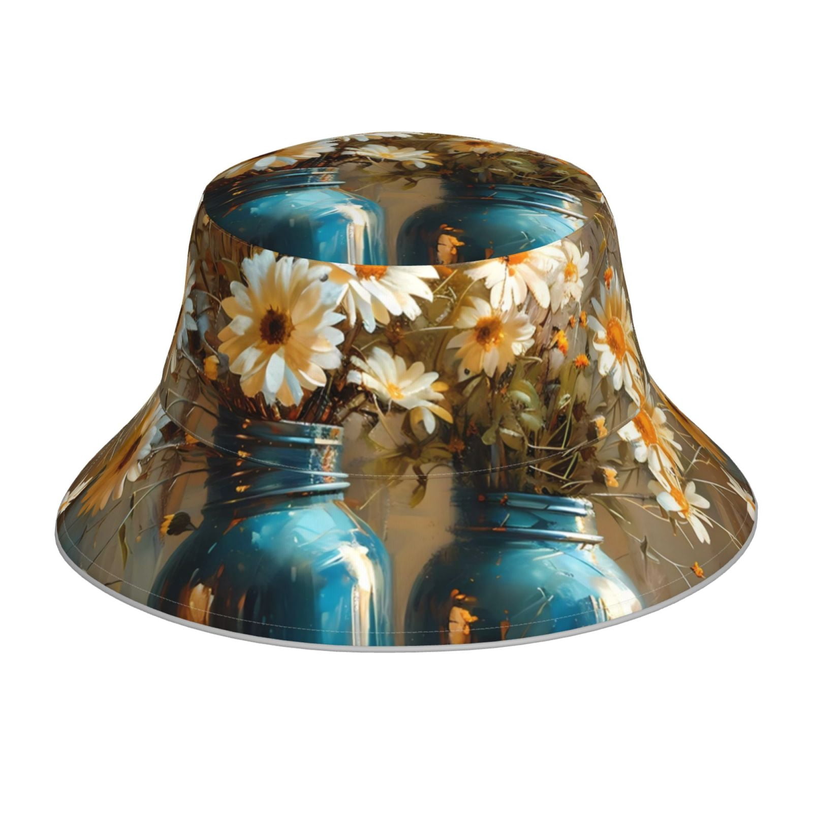 Fuzoiu Rustic Daisy Mason Jars Print Reflective Bucket Hat,Outdoor Hat ...