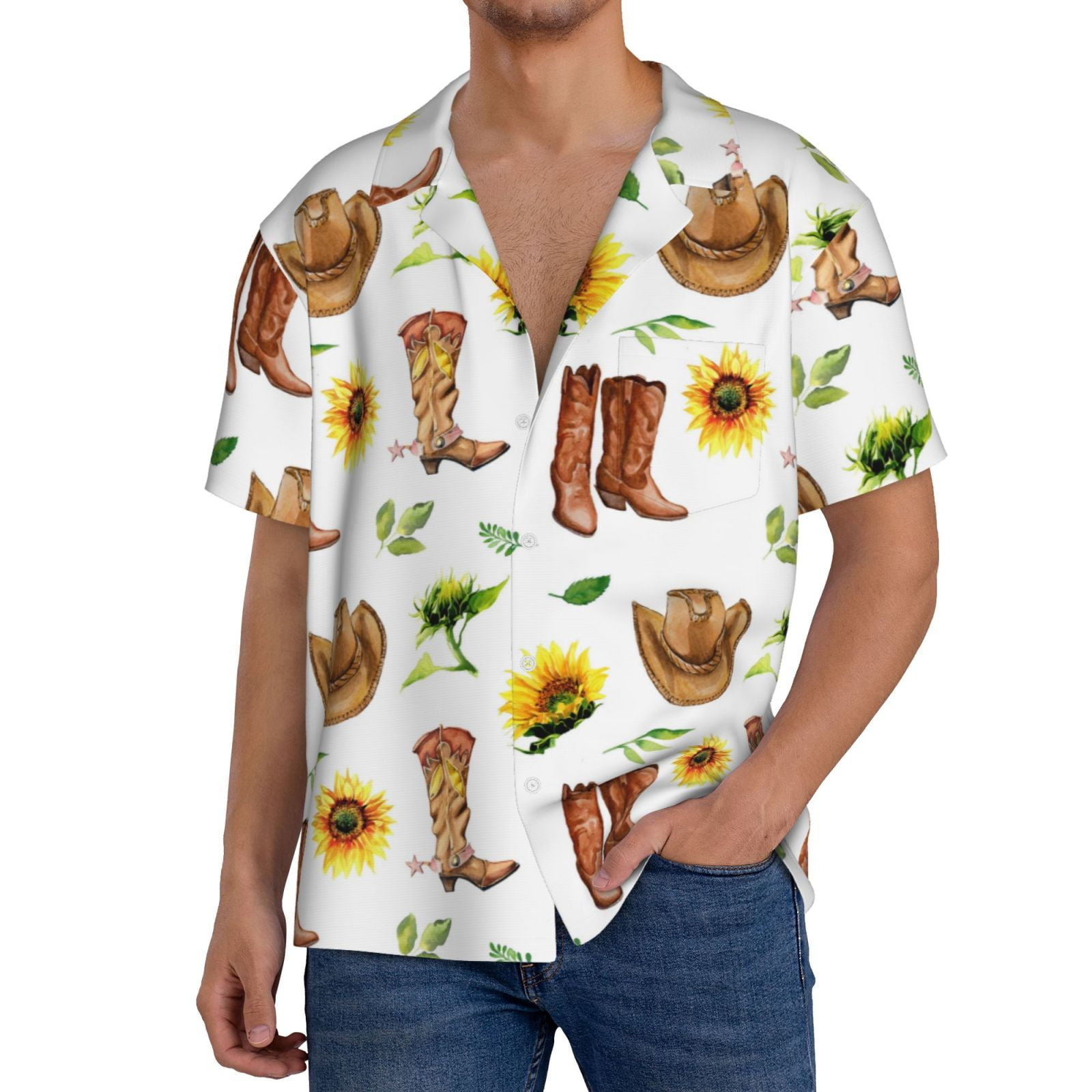 Fuzoiu Rustic Western Charm Print Men's Casual Short,Men's Short Sleeve ...