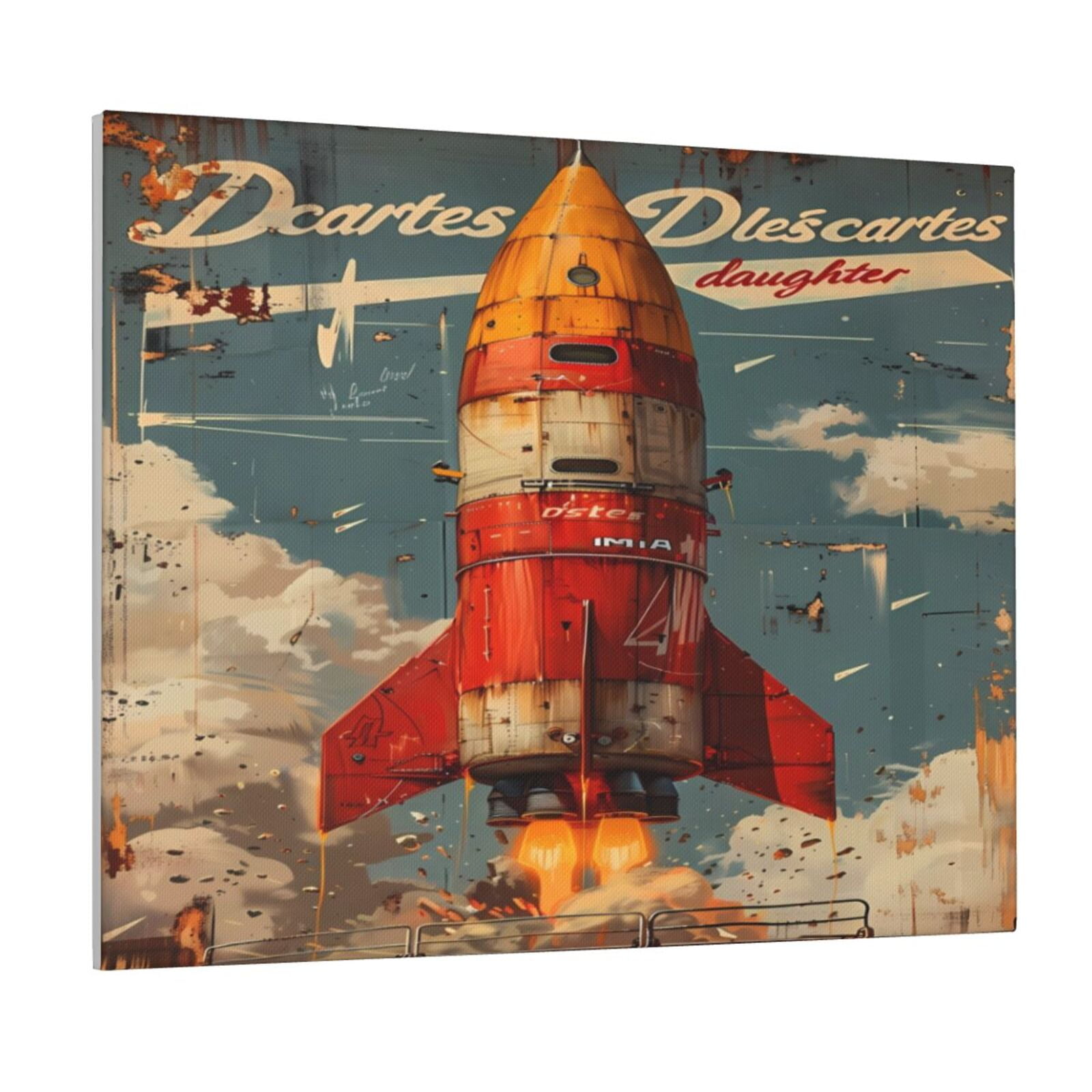 Fuzoiu Rusty Rocket Launch Print Canvas Wall Art for Bathrooms,Wall Decor for Bedroom,Framed ...