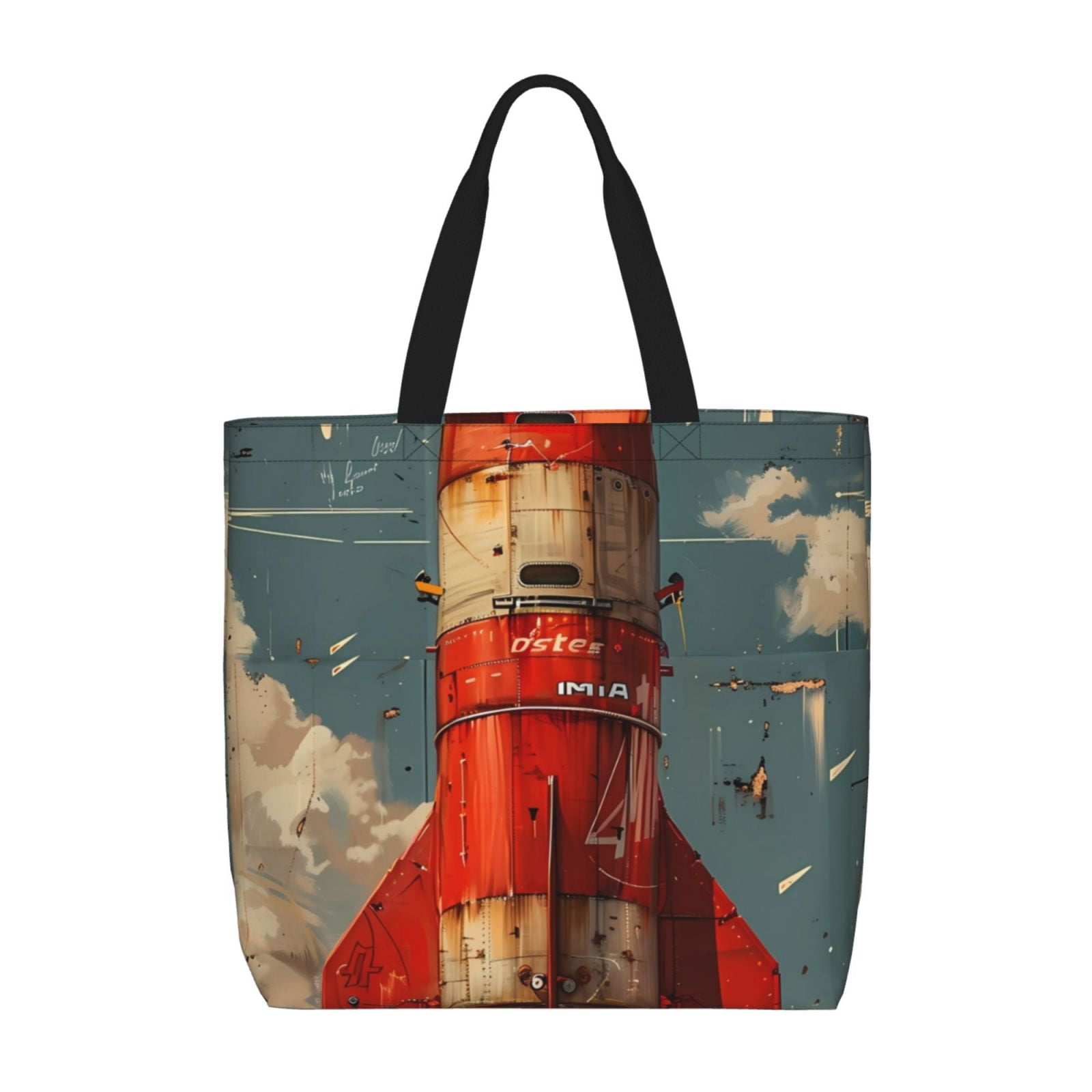 Fuzoiu Rusty Rocket Launch Print Durable Tote Bag,Shoulder Bag with Zipper Closure,Casual Tote's ...
