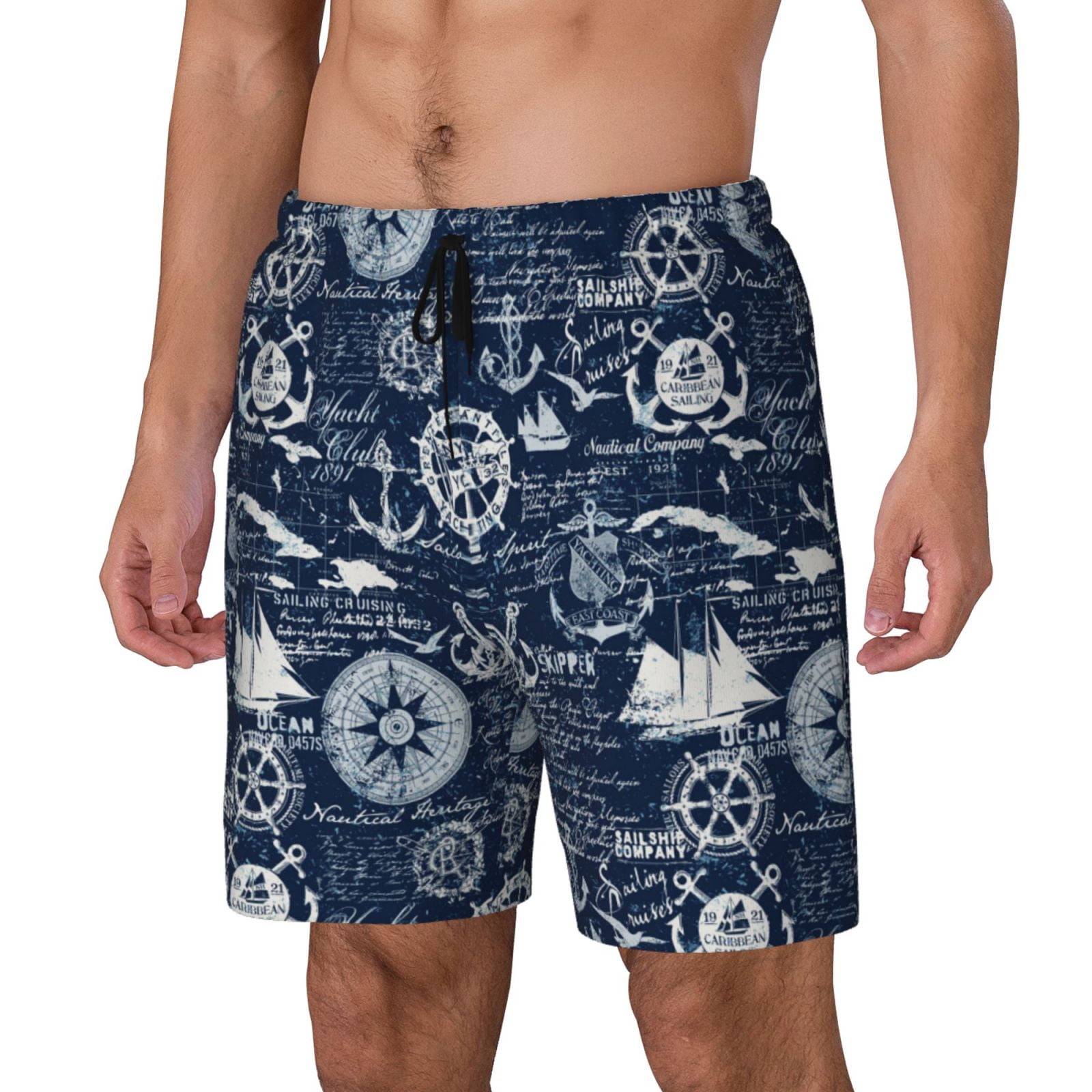 Fuzoiu Sailing Cruises Nautical Print Men's Swim Shorts,Quick-Dry ...