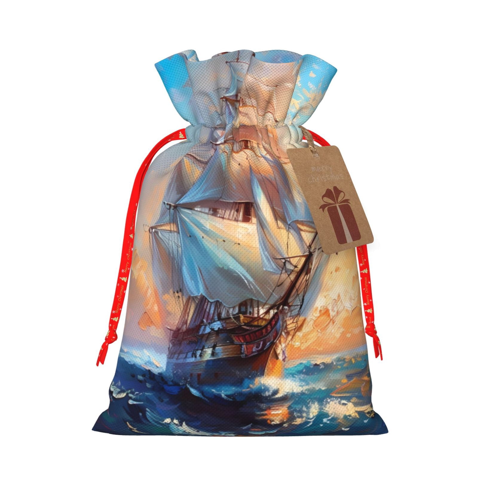 Fuzoiu Sailing Ship Ocean Sunset Print Christmas Gift Bag,Burlap Gift ...