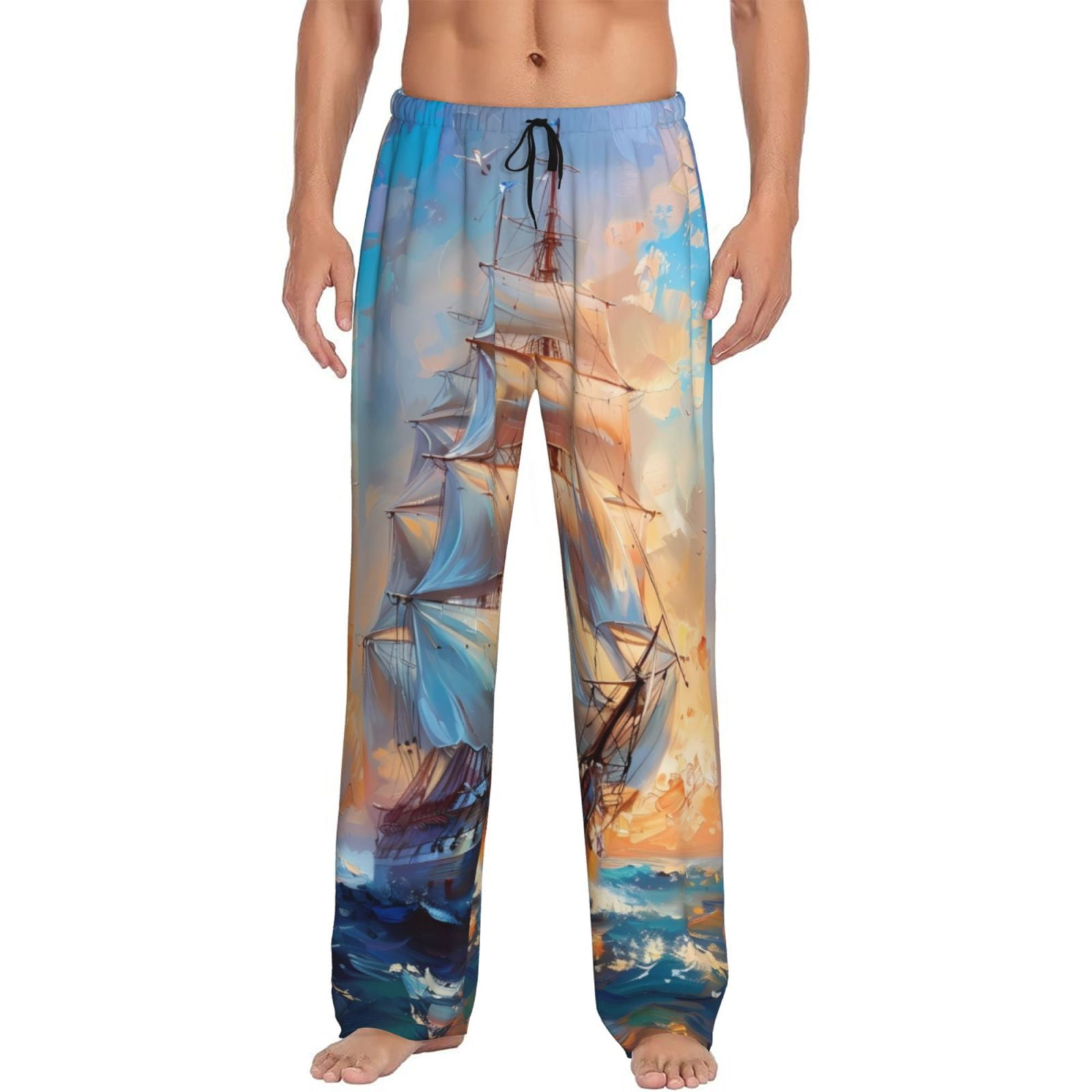 Fuzoiu Sailing Ship Ocean Sunset Print Men's Pajama Pants,Lounge Pants ...