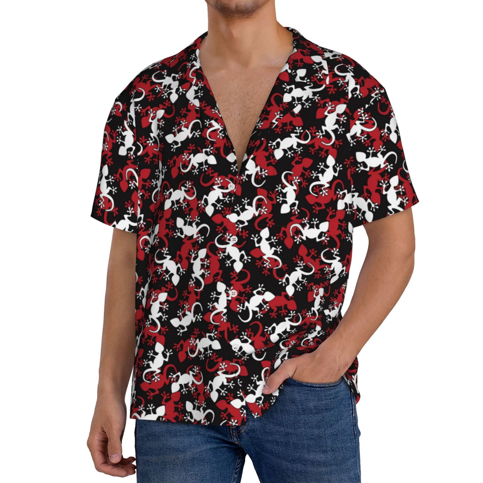 Fuzoiu Salamander Print Men's Casual Short,Men's Short Sleeve Shirt,Mens Casual Button Down ...