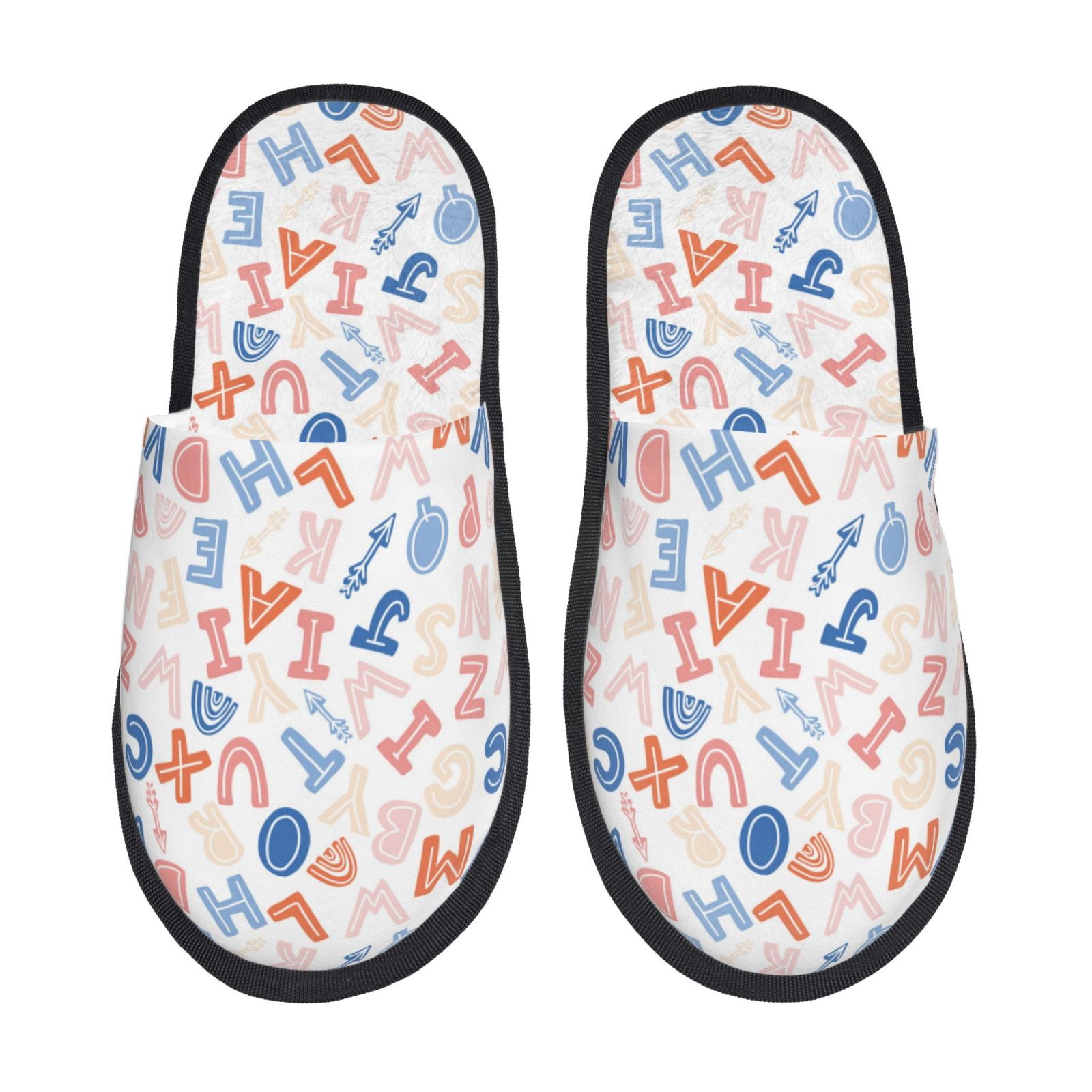 Fuzoiu Scandinavian Alphabet Print Unisex Furry Slippers,Plush Indoor ...