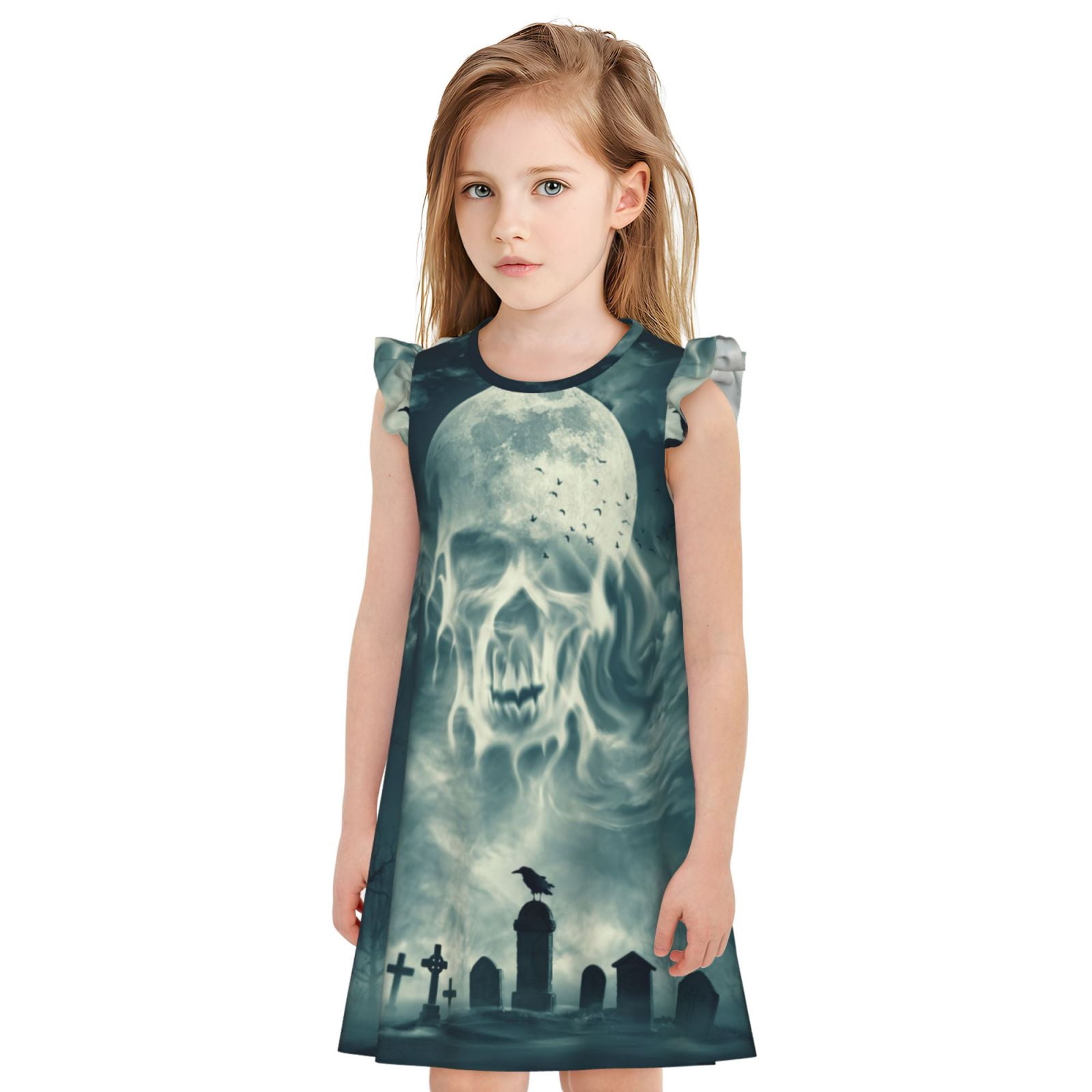 Fuzoiu Scary Moon And Clouds Print Girls' Nightgowns Pajamas Dress ...