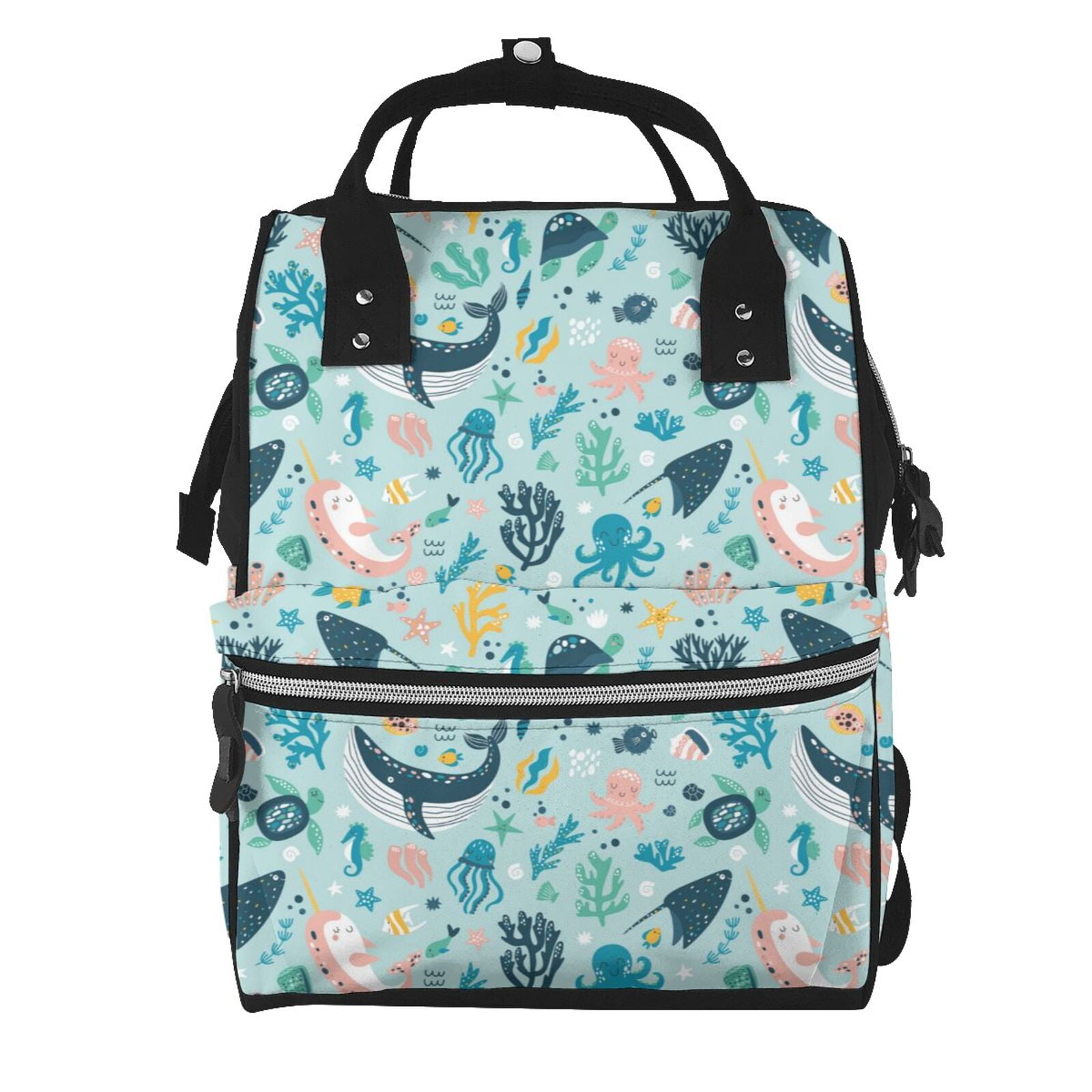 Fuzoiu Sea Life Print Diaper Bag Backpack,Baby Essentials Travel Tote ...