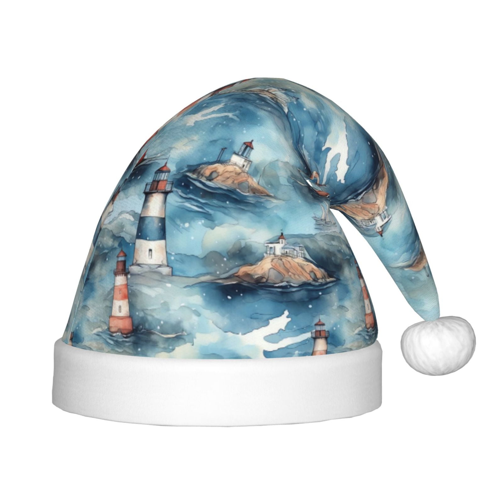 Fuzoiu Sea Marine And Lighthouse Print Santa Hat Christmas Hat for kids ...