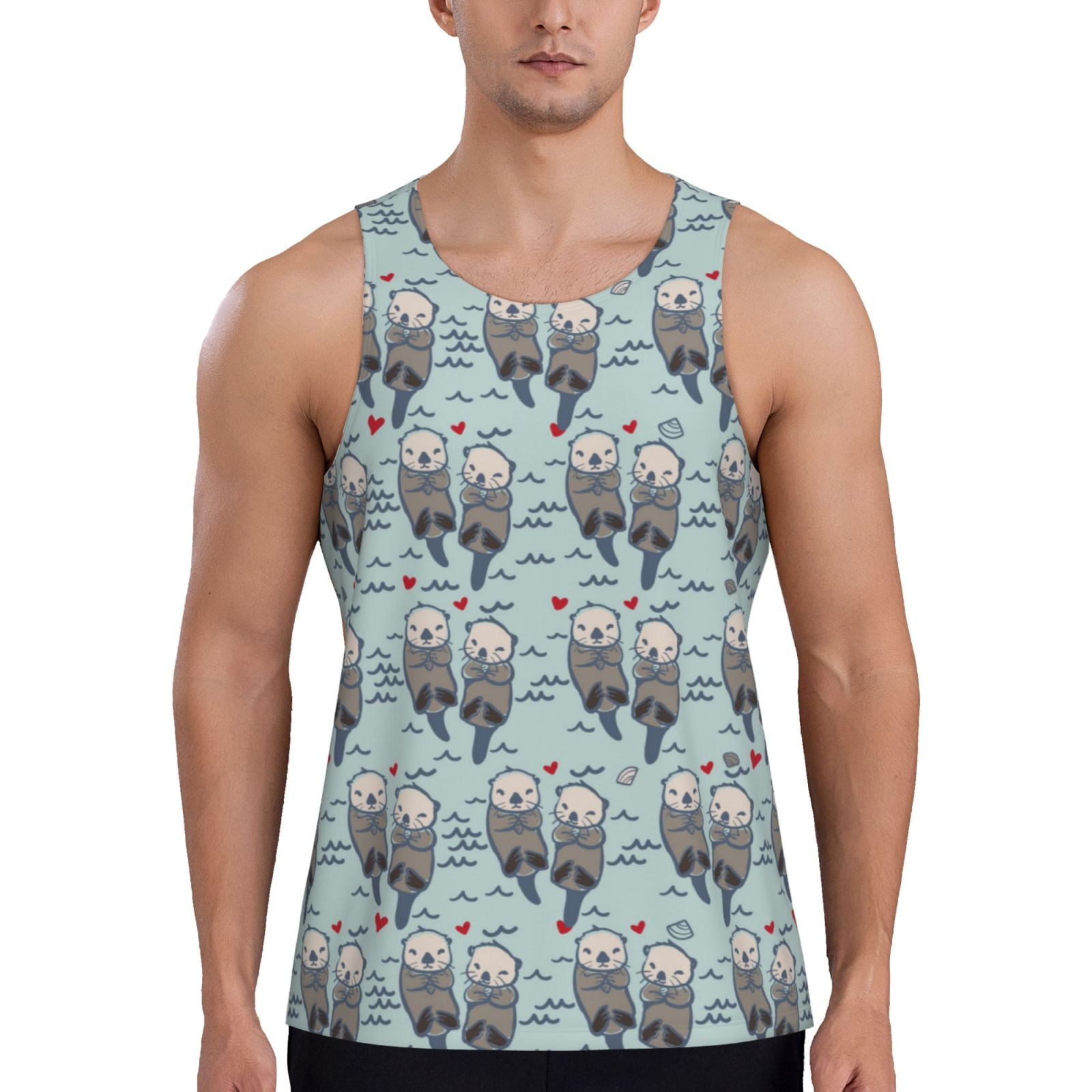 Fuzoiu Sea Otter Print Men's Workout Tank Tops,Sleeveless Gym Shirt ...