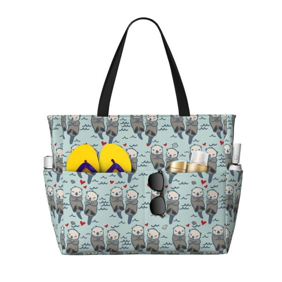 Fuzoiu Sea Otter Print Waterproof Beach Tote Bag for Women Girls with ...