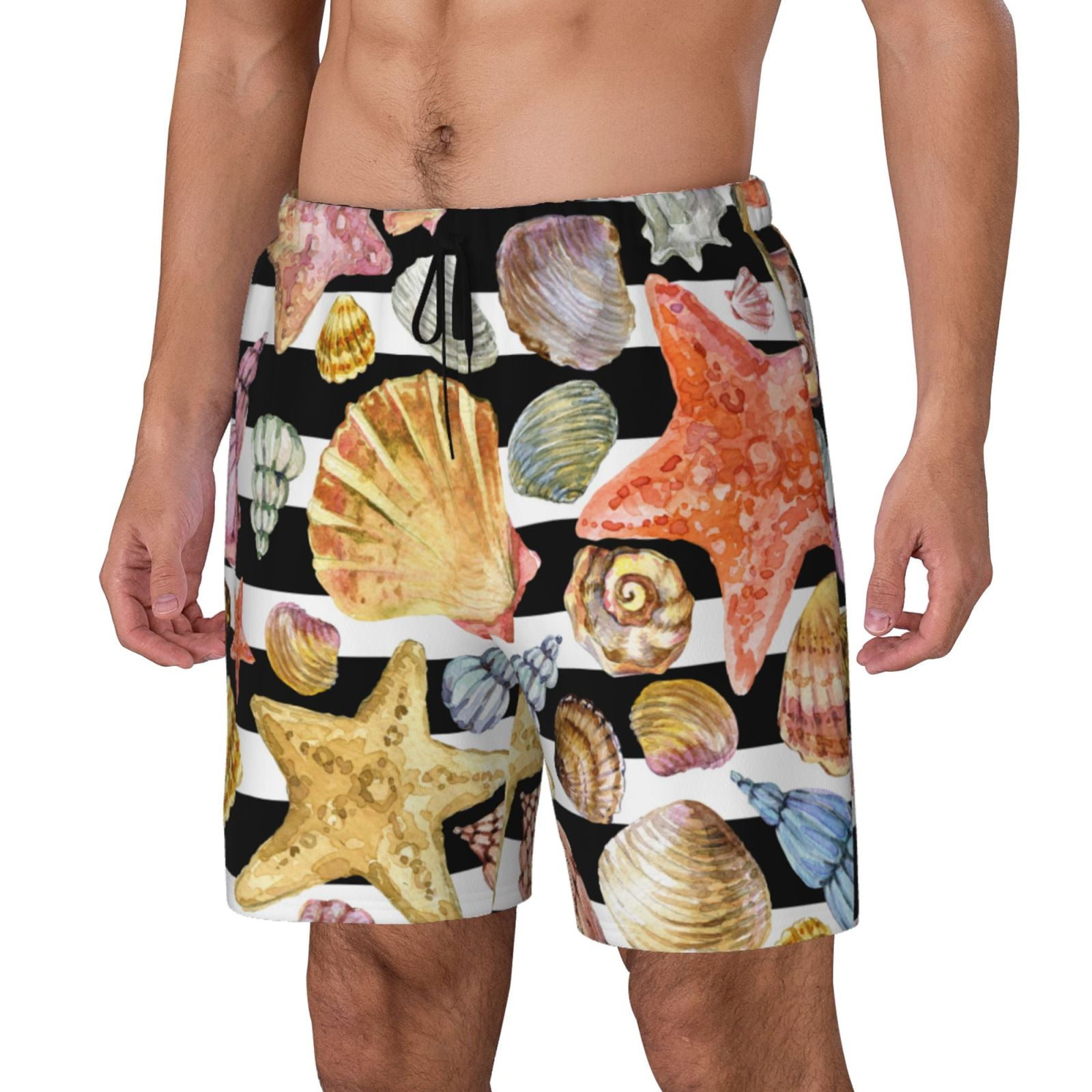 Fuzoiu Sea Shell Print Men's Swim Shorts,Quick-Dry Double-Layer Swim ...