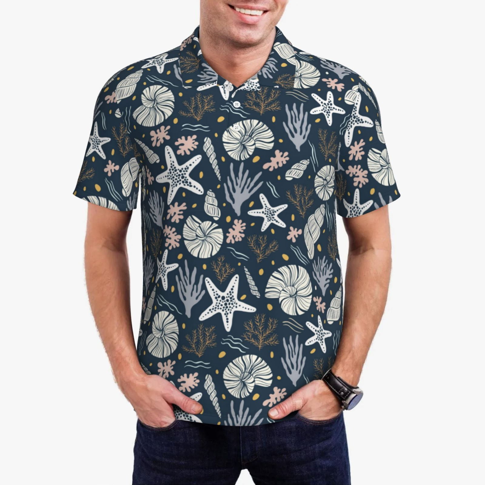 Fuzoiu Sea Shells 1 Print Men's Polo Shirts Short Sleeve,Golf Shirts ...