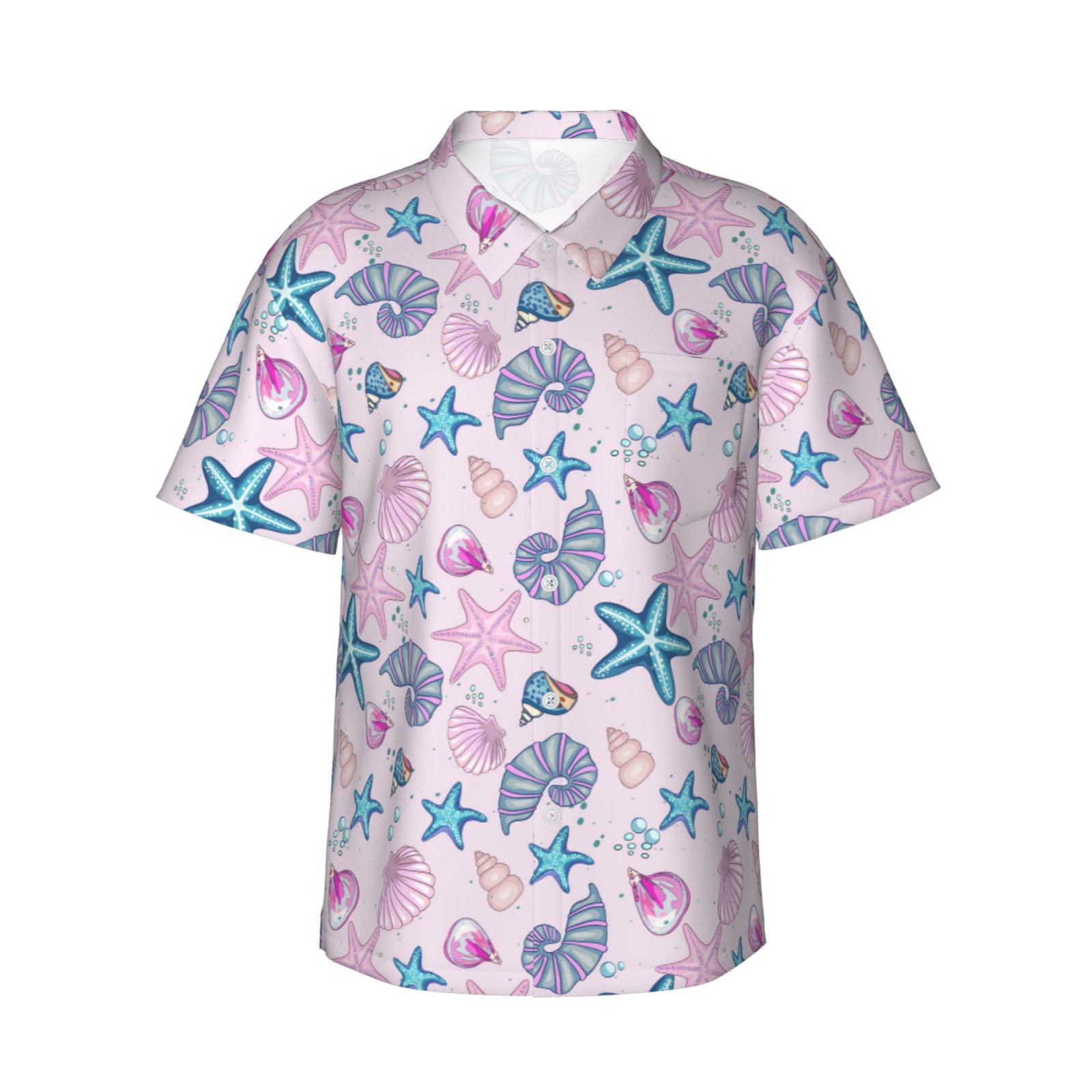 Fuzoiu Sea Shells 3 Print Hawaiian Shirt for Men, Summer Beach Casual ...