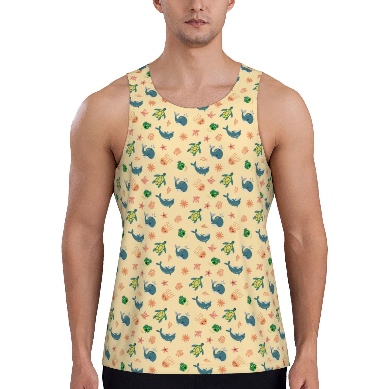 Fuzoiu Sea Turtle And Whale Print Men's Workout Tank Tops,Sleeveless ...