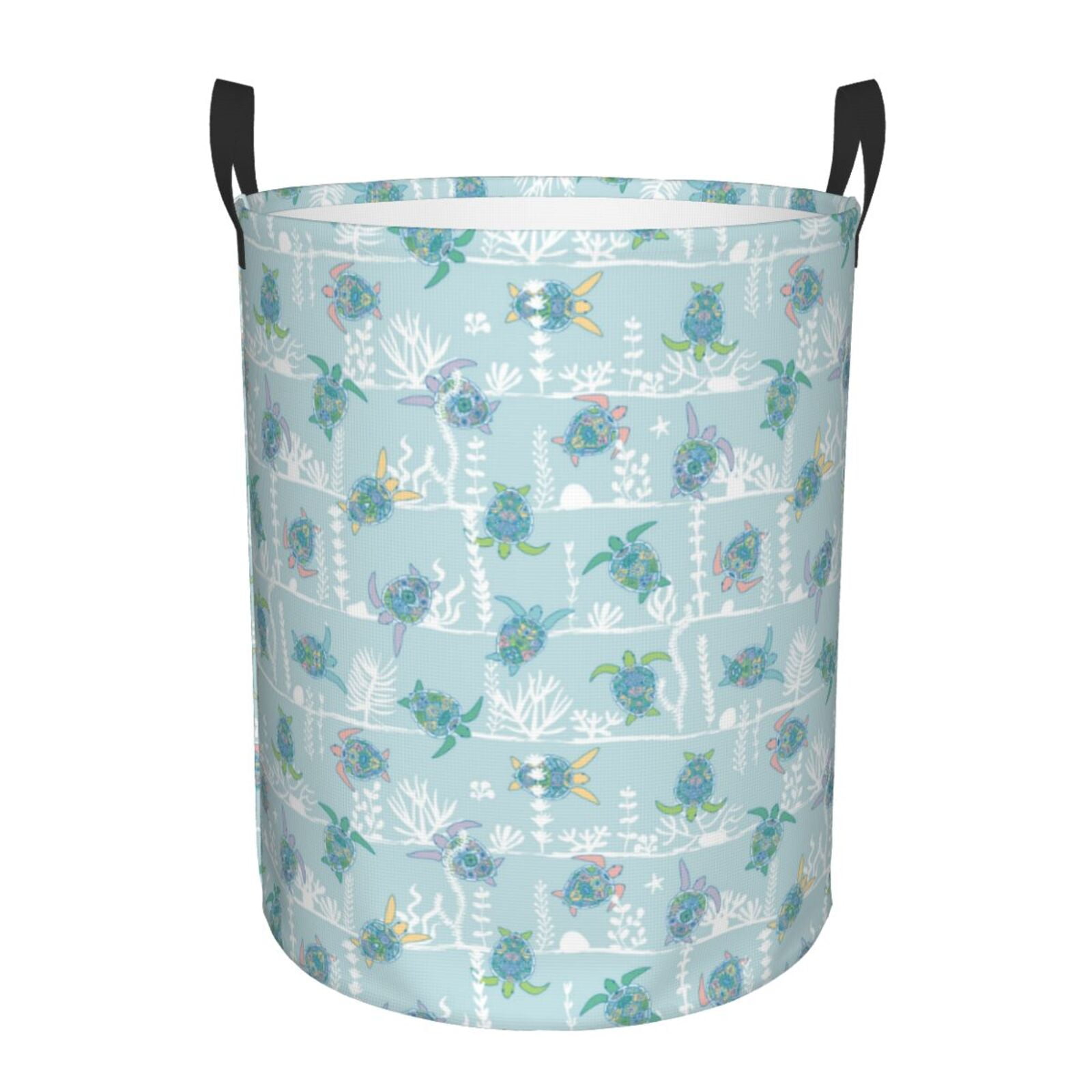 Fuzoiu Sea Turtle Print Circular Hamper,Laundry Basket with Handle ...