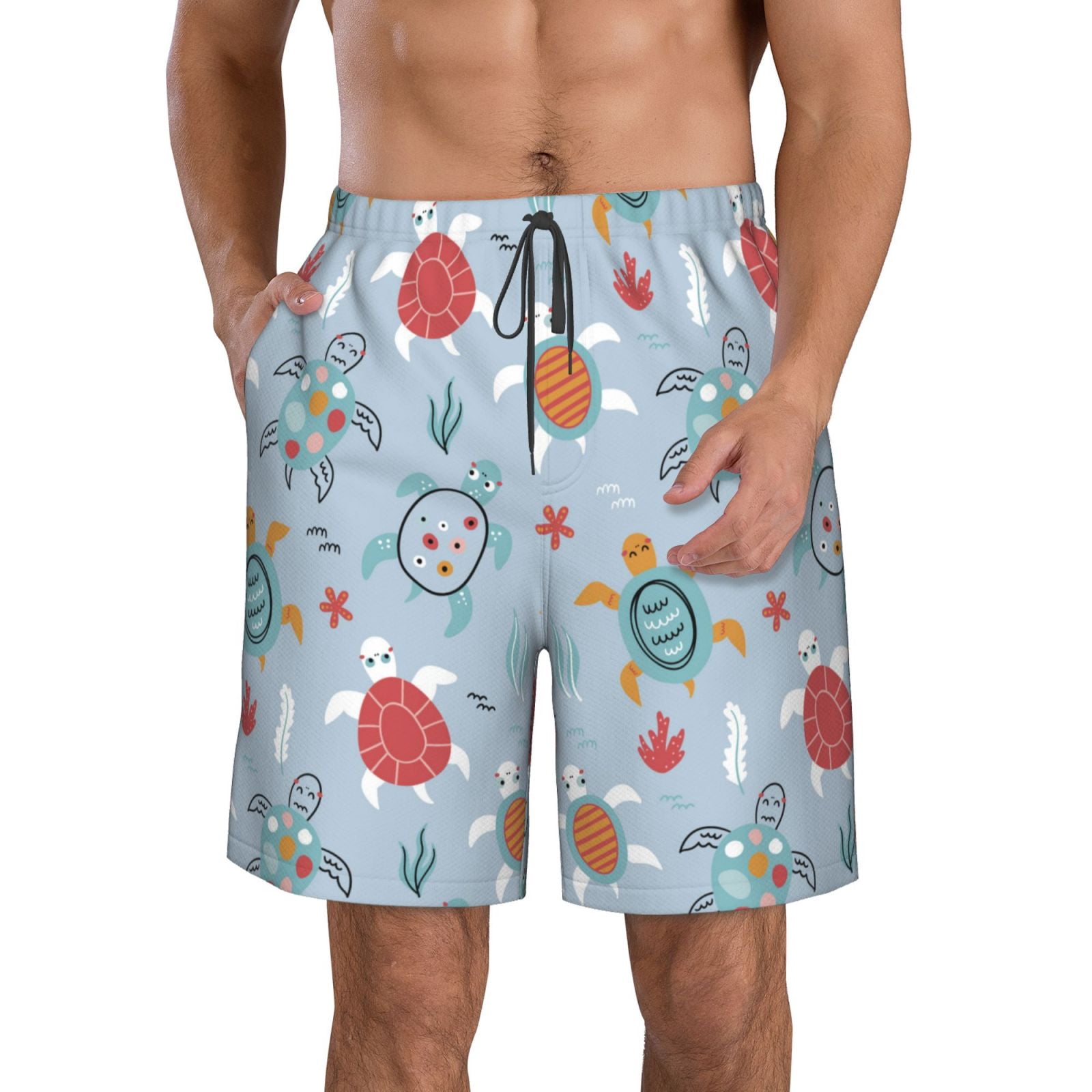 Fuzoiu Sea Turtle Print Men's Beach Shorts,Men's Swim Trunks,Quick Dry ...