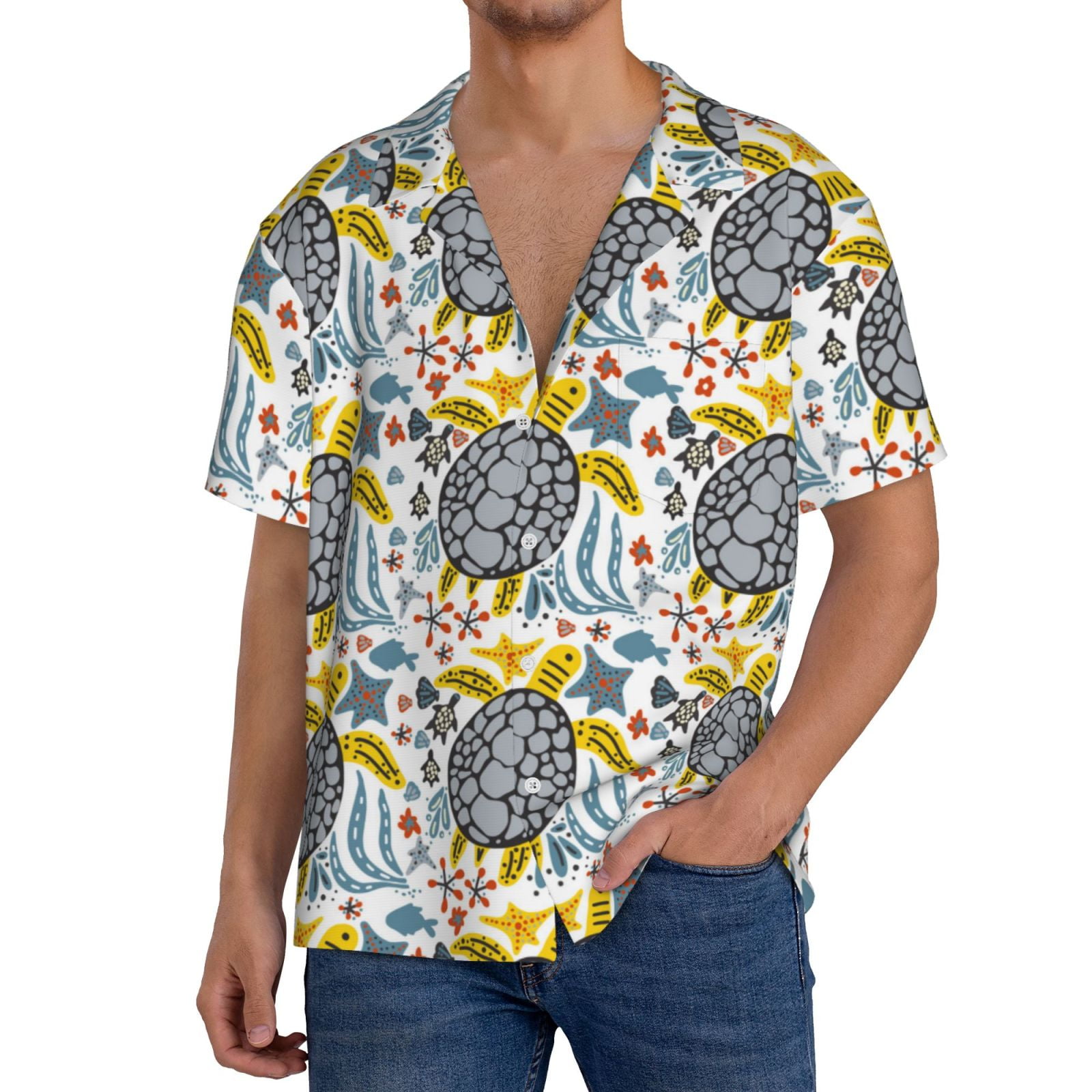 Fuzoiu Sea Turtle Print Men's Casual Short,Men's Short Sleeve Shirt ...