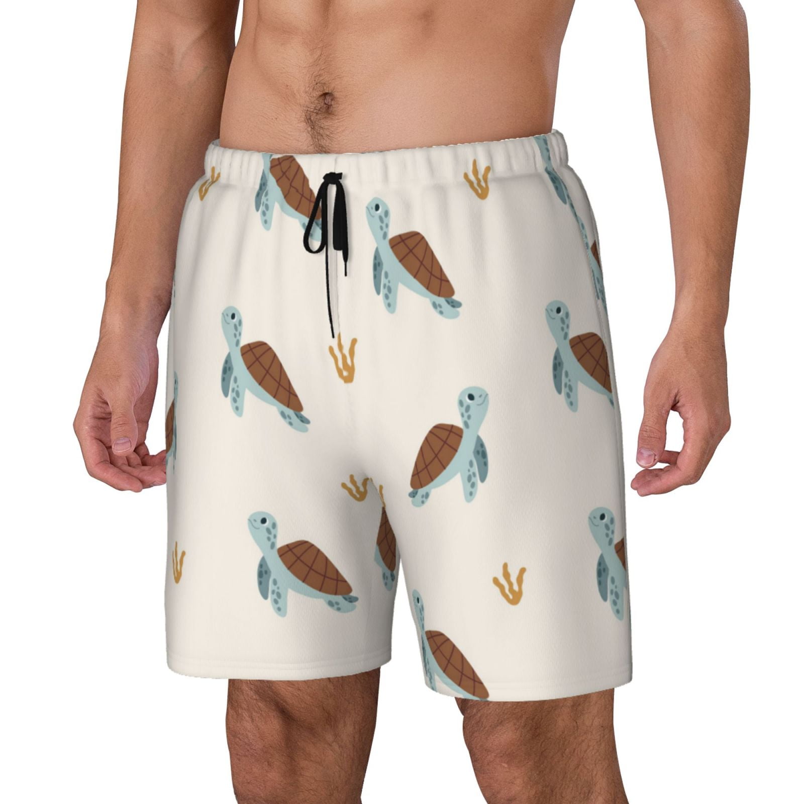 Fuzoiu Sea Turtle Print Men's Swim Shorts,Quick-Dry Double-Layer Swim ...