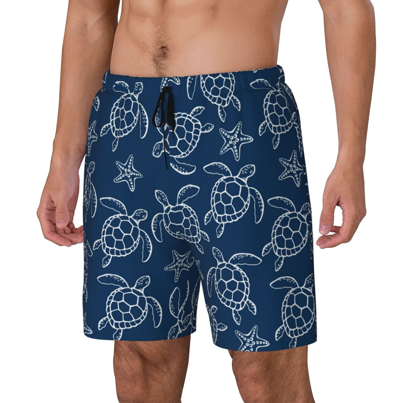 Fuzoiu Sea Turtle Print Men's Swim Shorts,Quick-Dry Double-Layer Swim ...