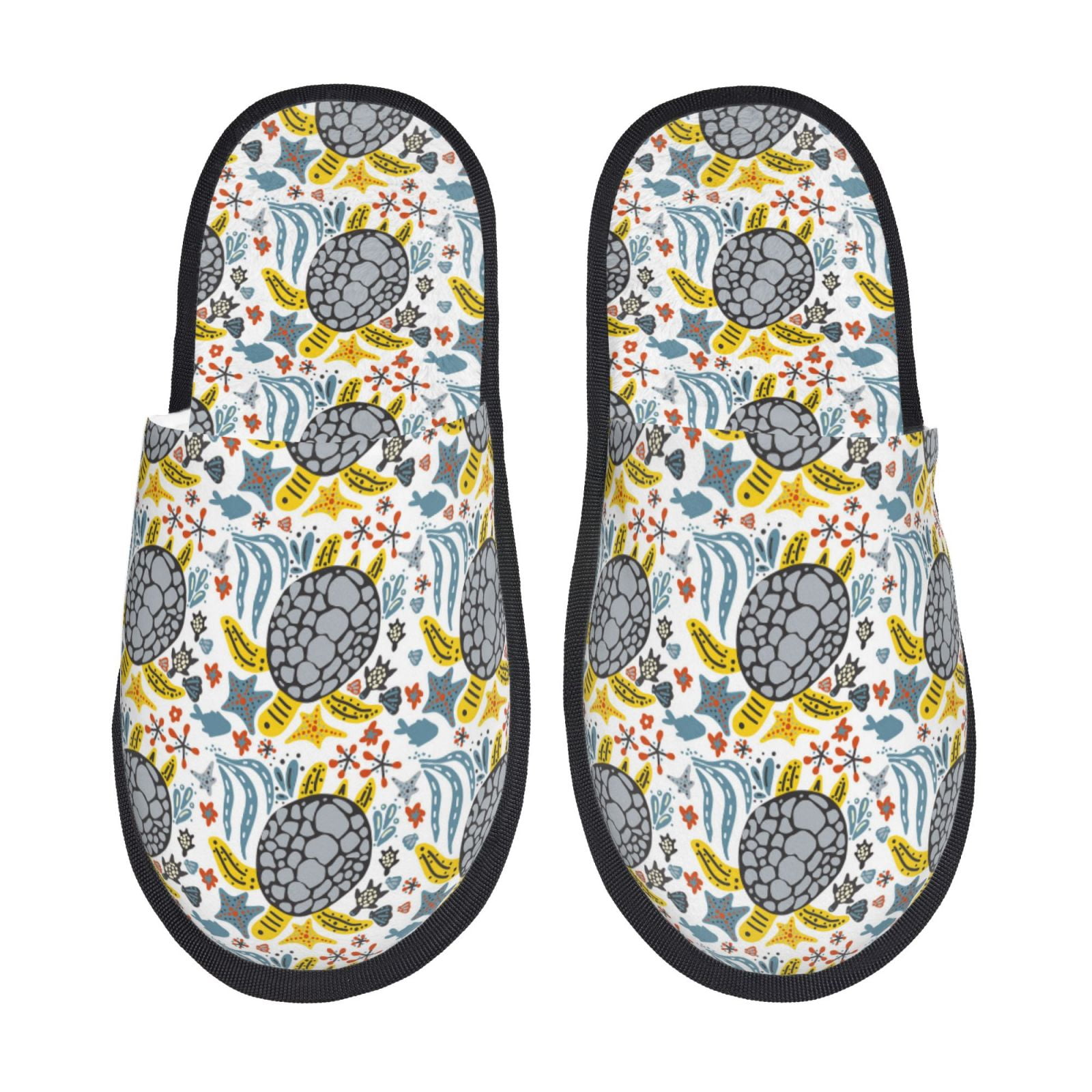 Fuzoiu Sea Turtle Print Unisex Furry Slippers,Plush Indoor Shoes,Trendy ...