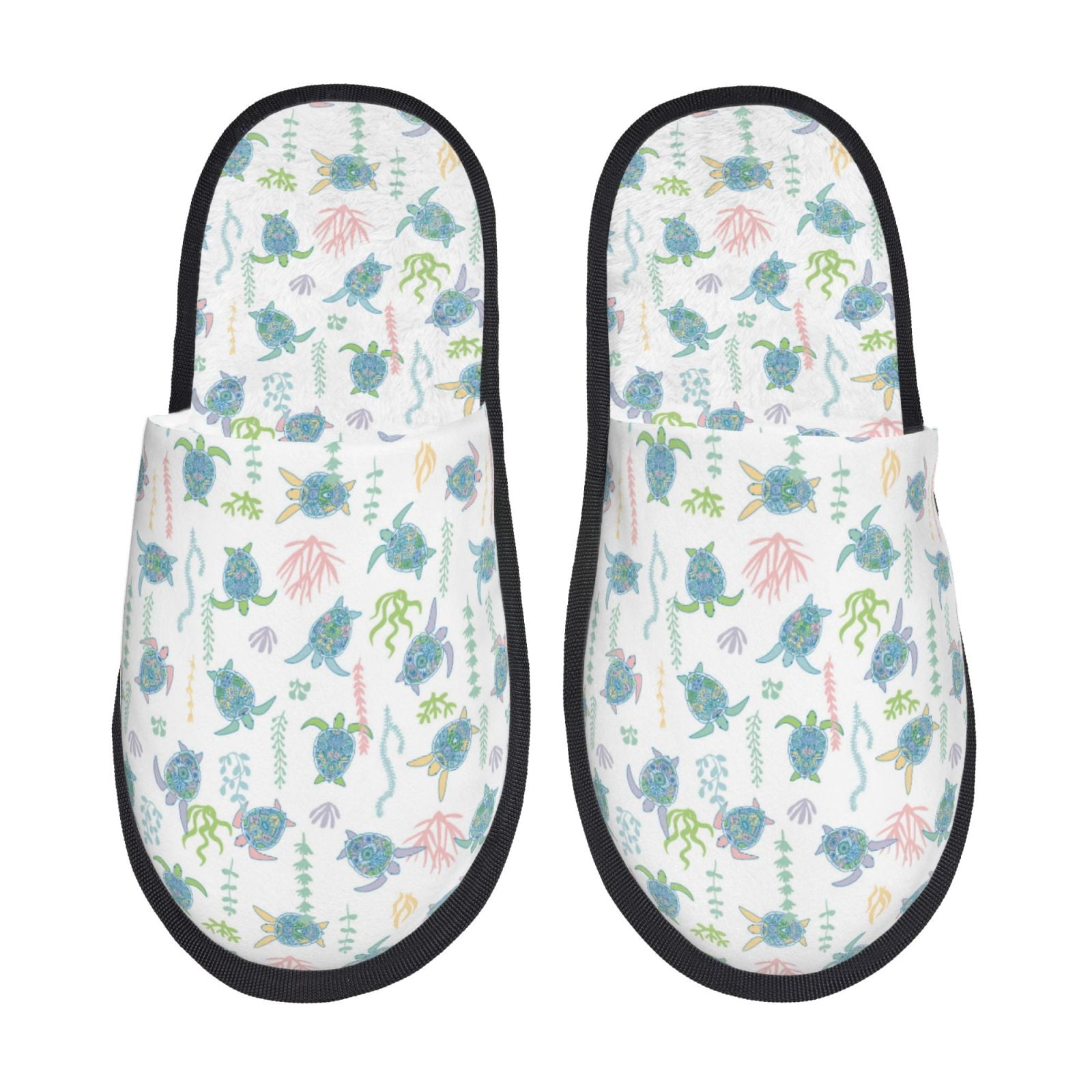 Fuzoiu Sea Turtle Print Unisex Furry Slippers,Plush Indoor Shoes,Trendy ...