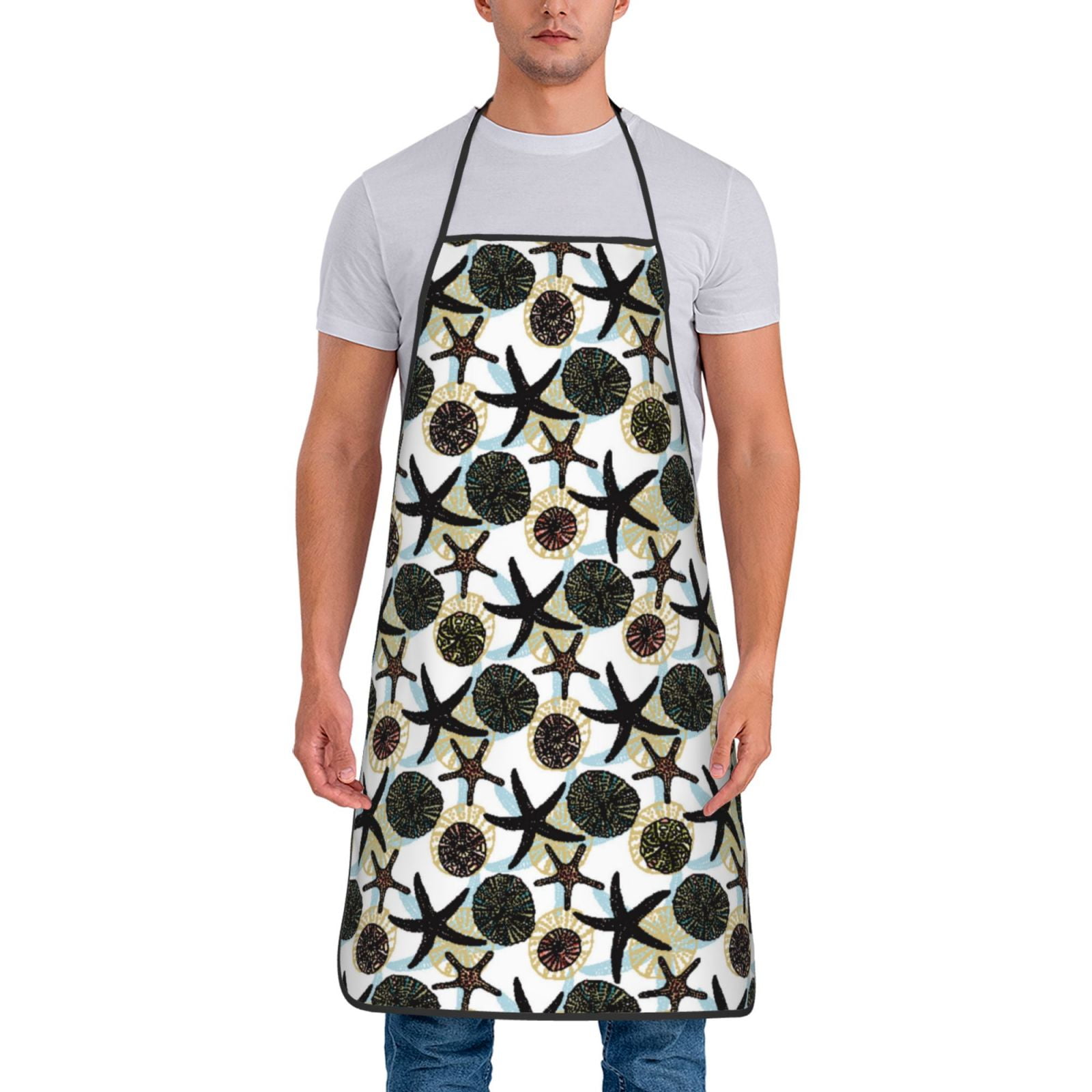 Fuzoiu Sea Urchin Print Waterproof Apron, Kitchen Apron for Women Men ...