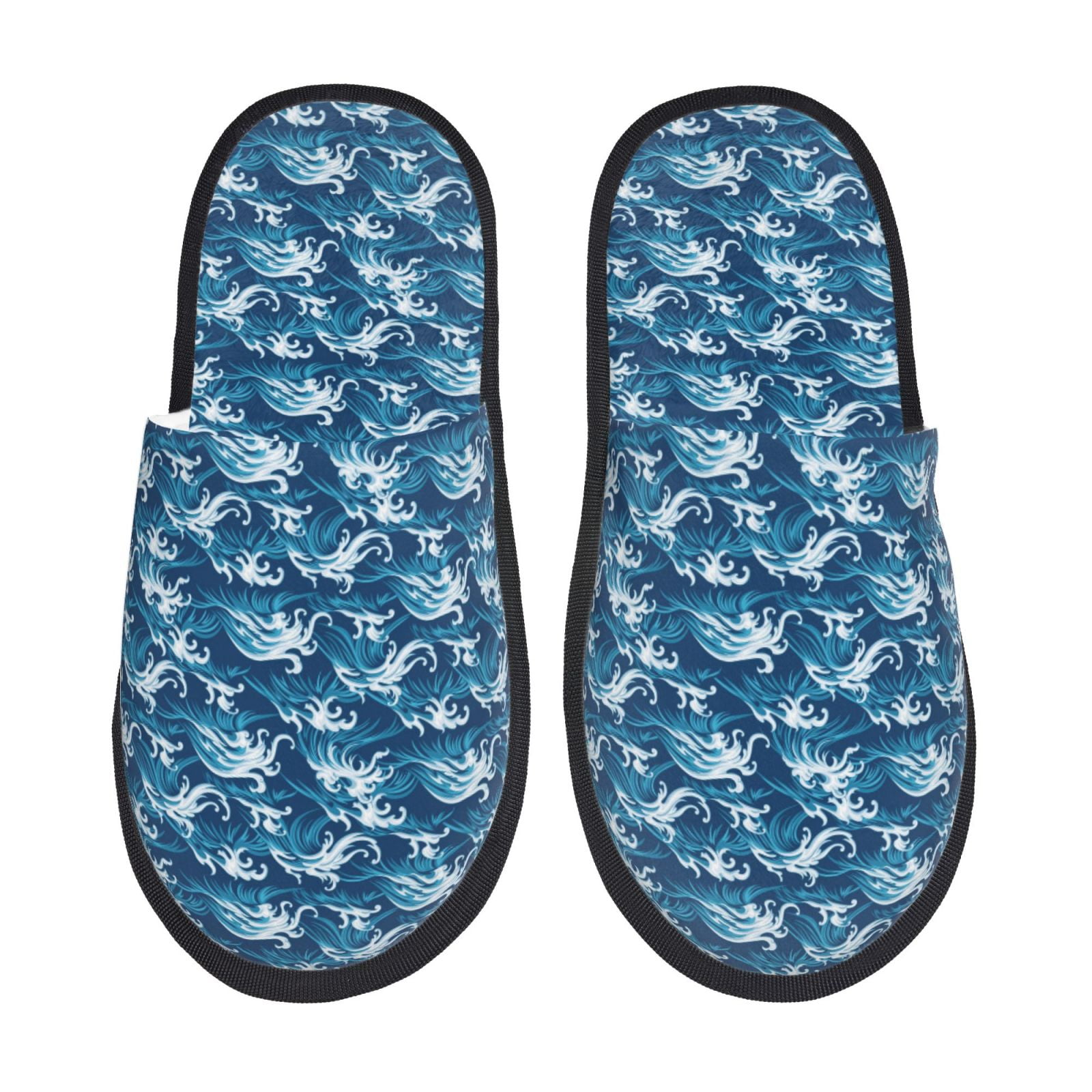 Fuzoiu Sea Water Wave Print Unisex Furry Slippers,Plush Indoor Shoes ...