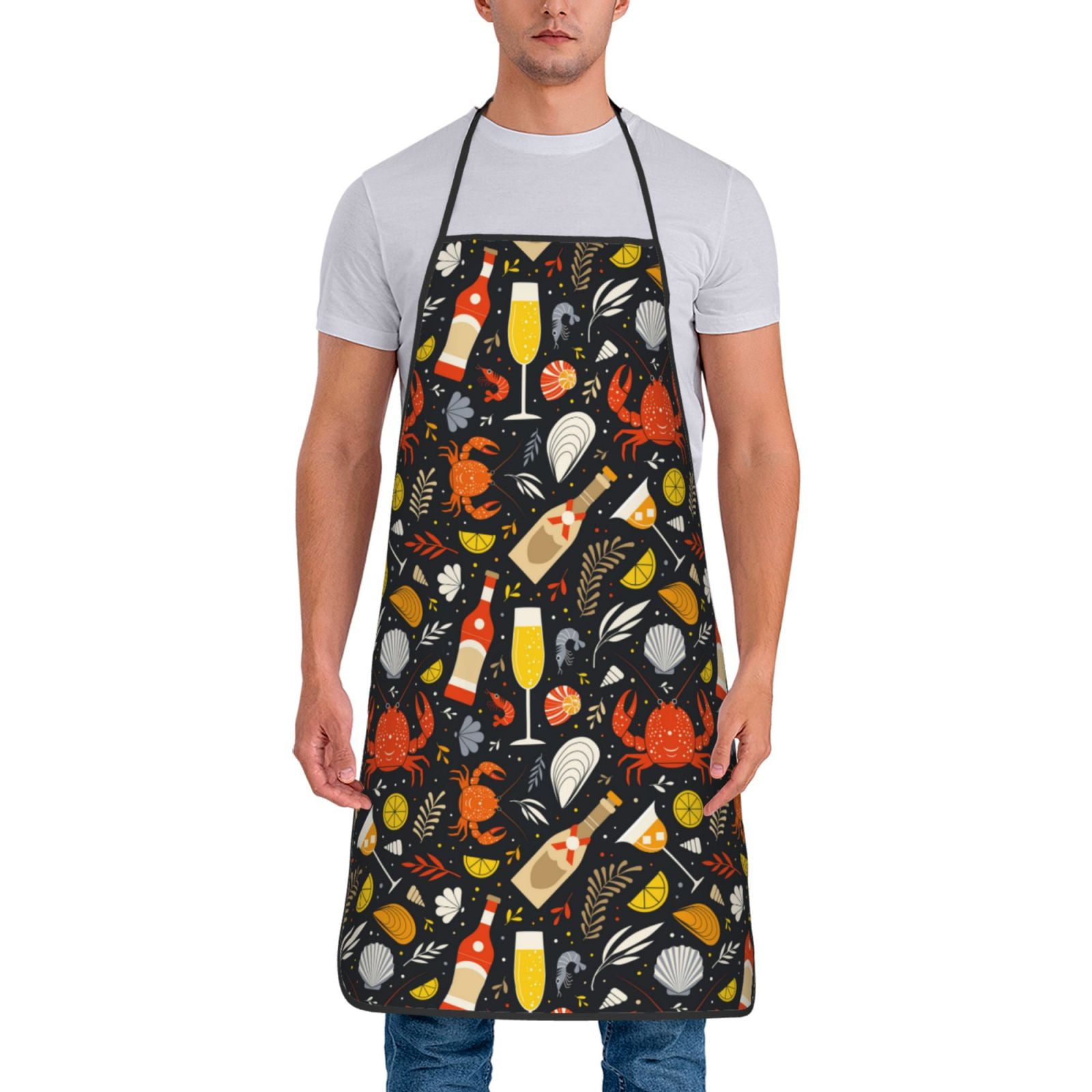Fuzoiu Seafood And Drinks Print Waterproof Apron, Kitchen Apron for ...