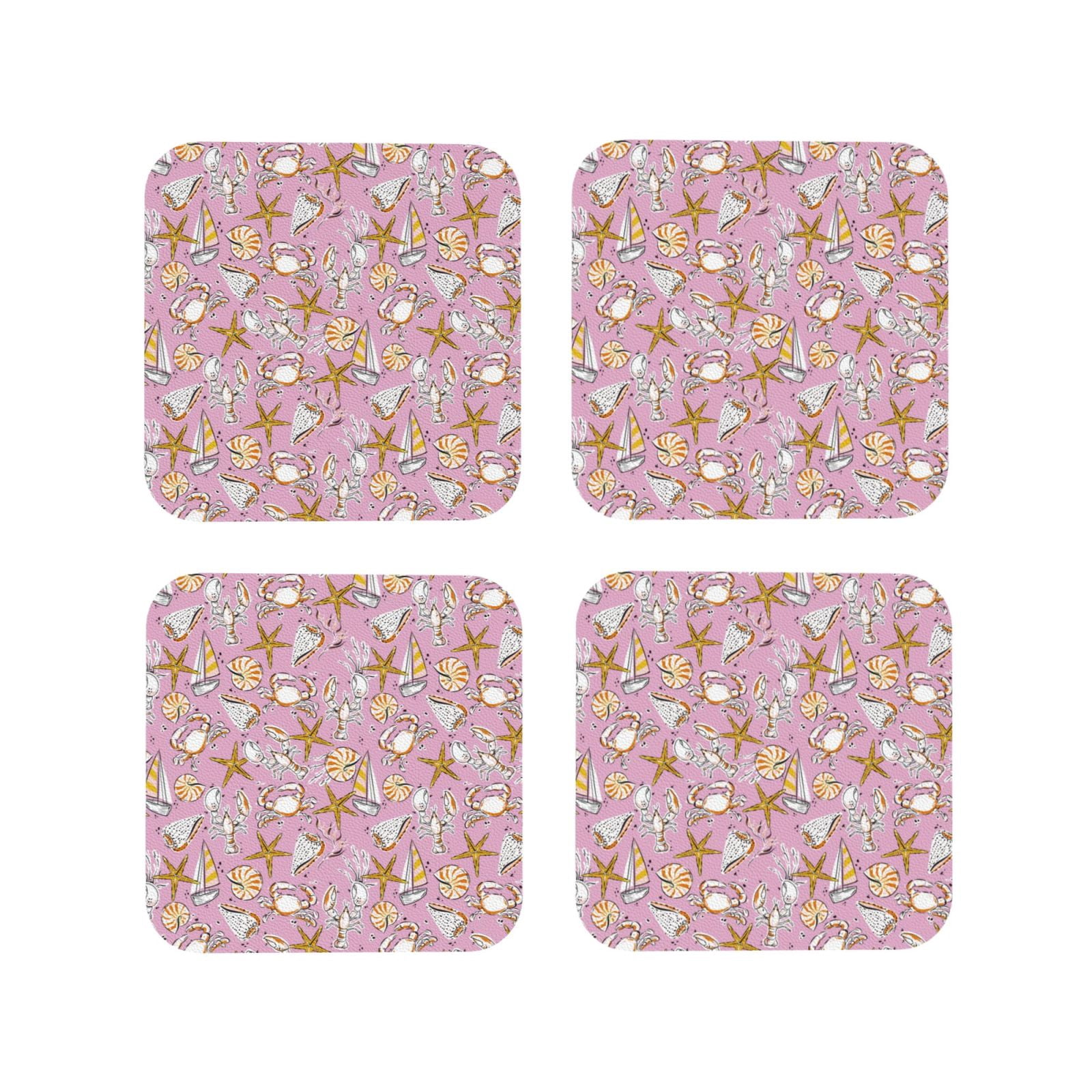 Fuzoiu Seafood Print Leather Coasters Set,Drink Coasters Set of 4,for ...