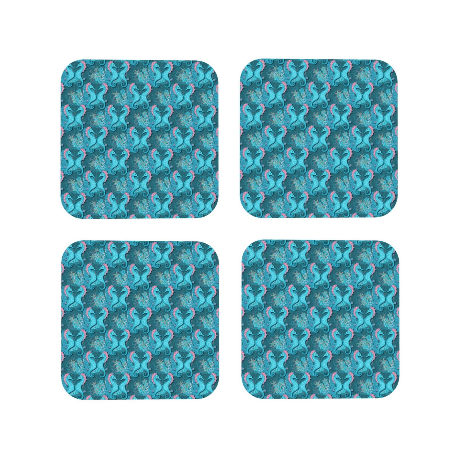 Fuzoiu Seahorse Print Leather Coasters Set,Drink Coasters Set of 4,for ...