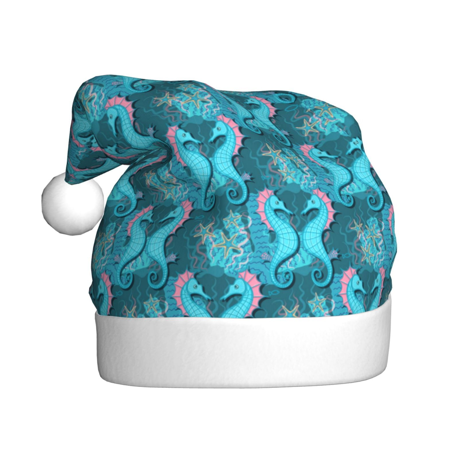 Fuzoiu Seahorse Print Santa Hat Christmas Hat for Adults,Santa Hats ...