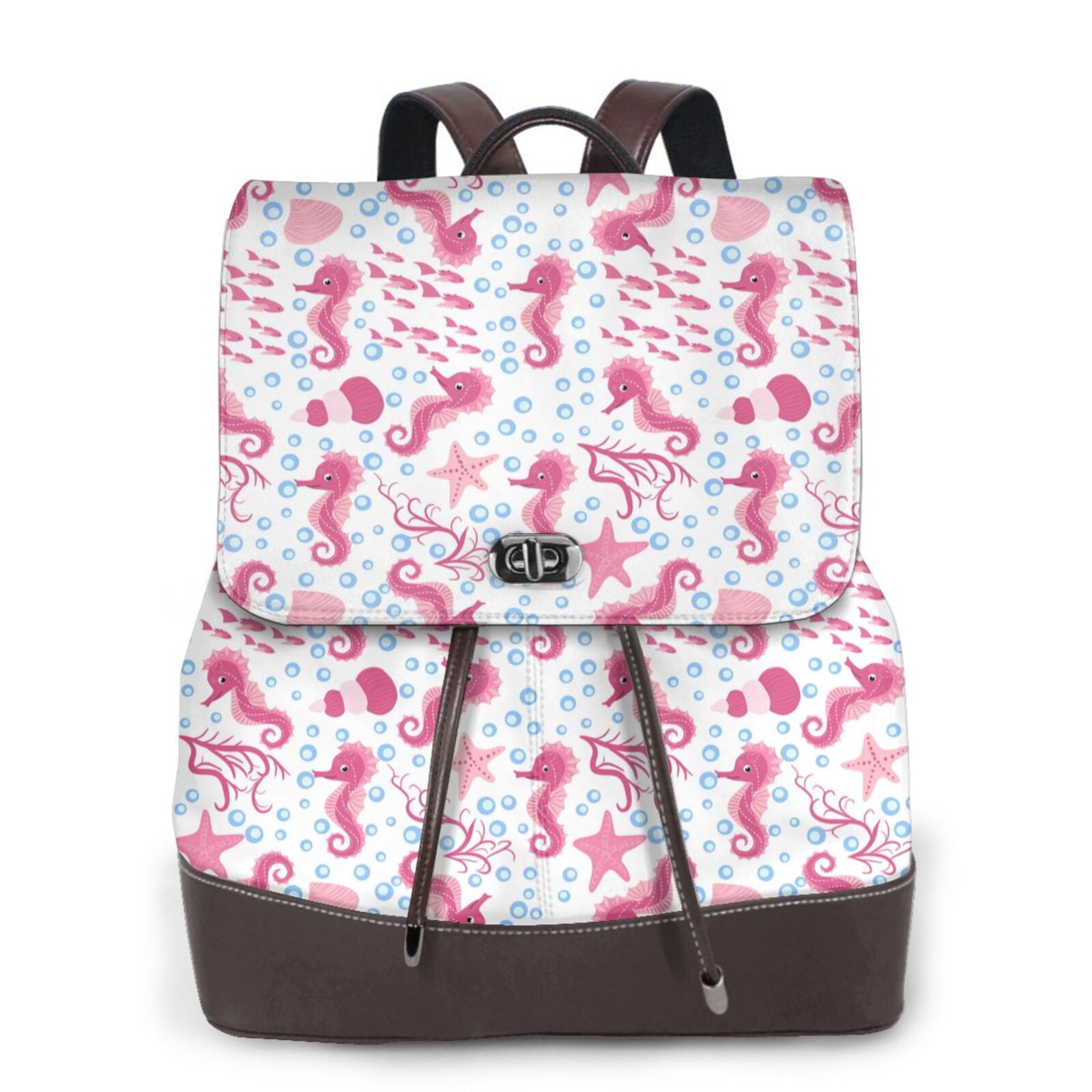 Fuzoiu Seahorse and Starfish Print Women's Leather Backpack,Backpack in ...