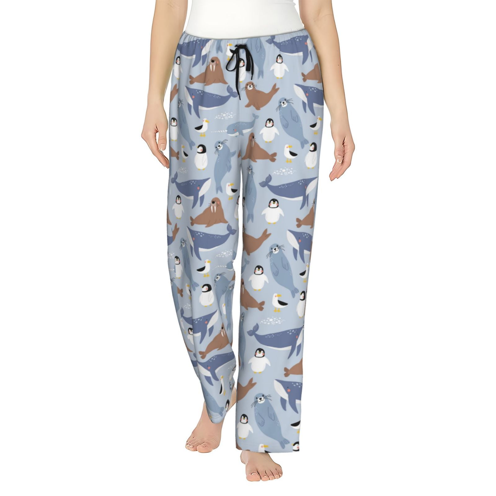 Fuzoiu Seal Fox Seagull Whales Print Women's Pajama Pants,Lounge Pants ...