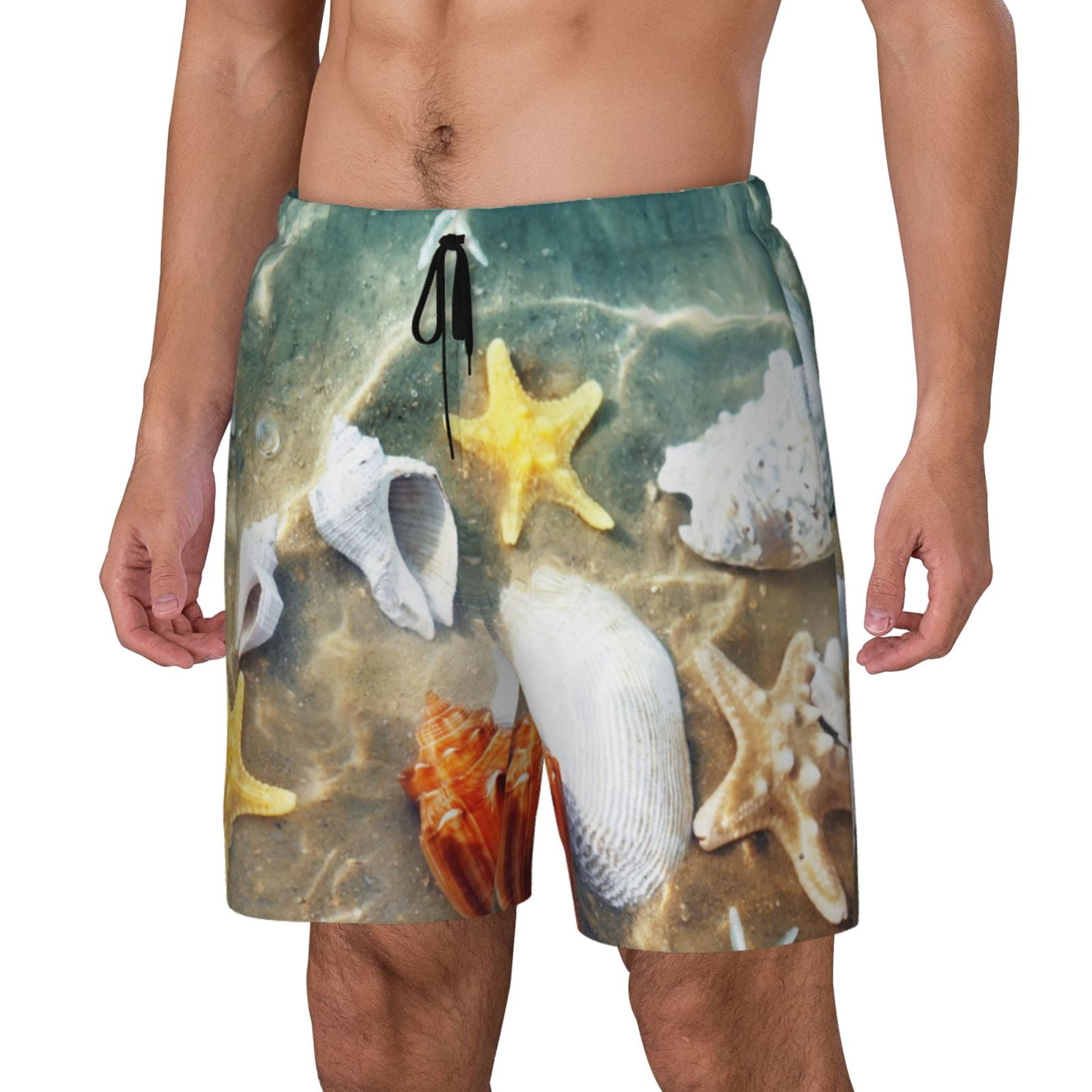 Fuzoiu Seashell On The Beach Print Men's Swim Shorts,Quick-Dry Double ...