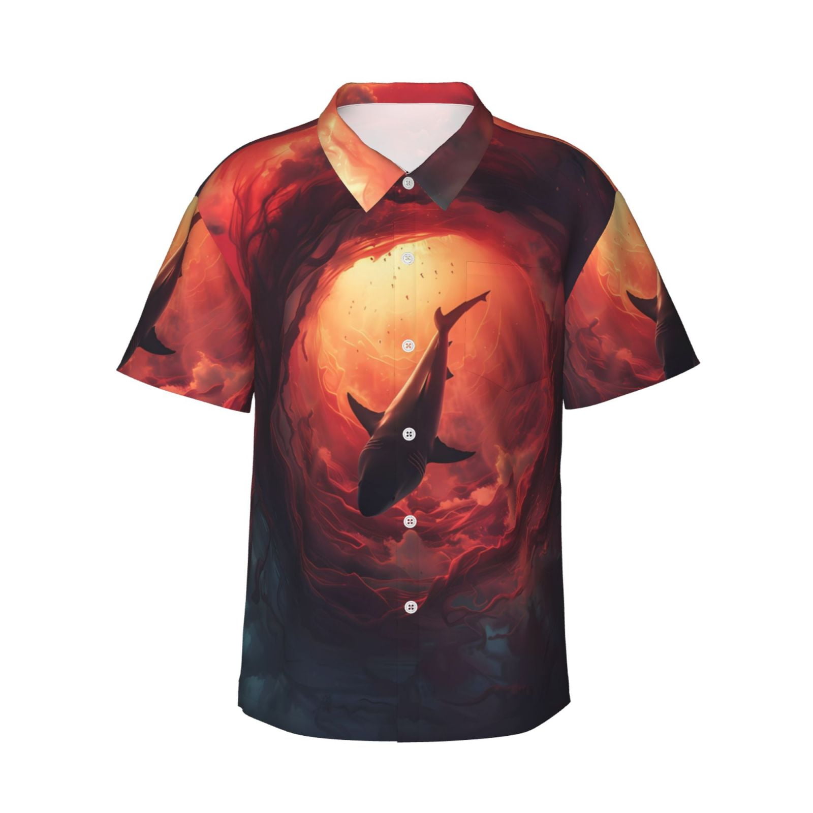 Fuzoiu Shark Underwater Vortex Print Hawaiian Shirt for Men, Summer ...
