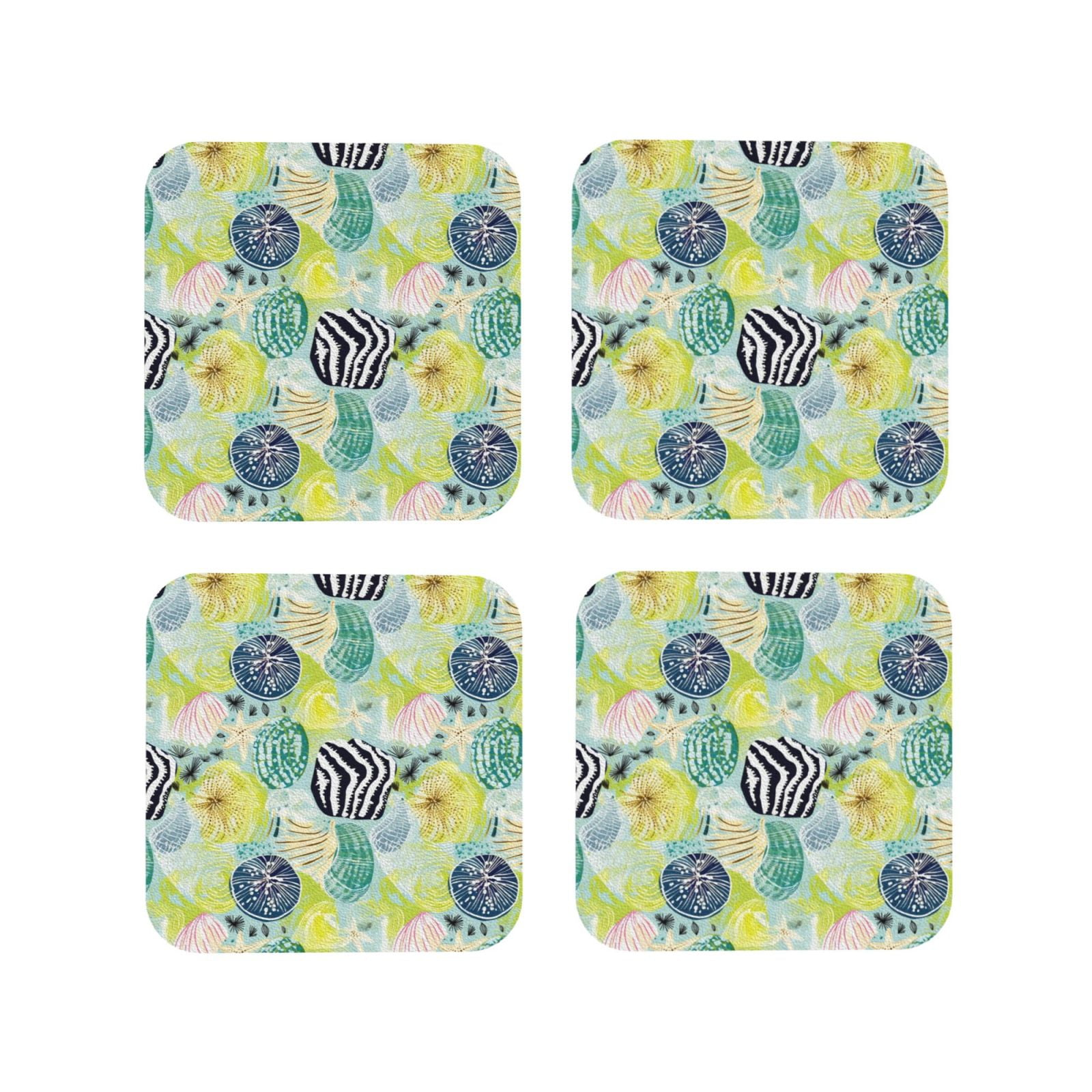 Fuzoiu Shell Clam Print Leather Coasters Set,Drink Coasters Set of 4 ...