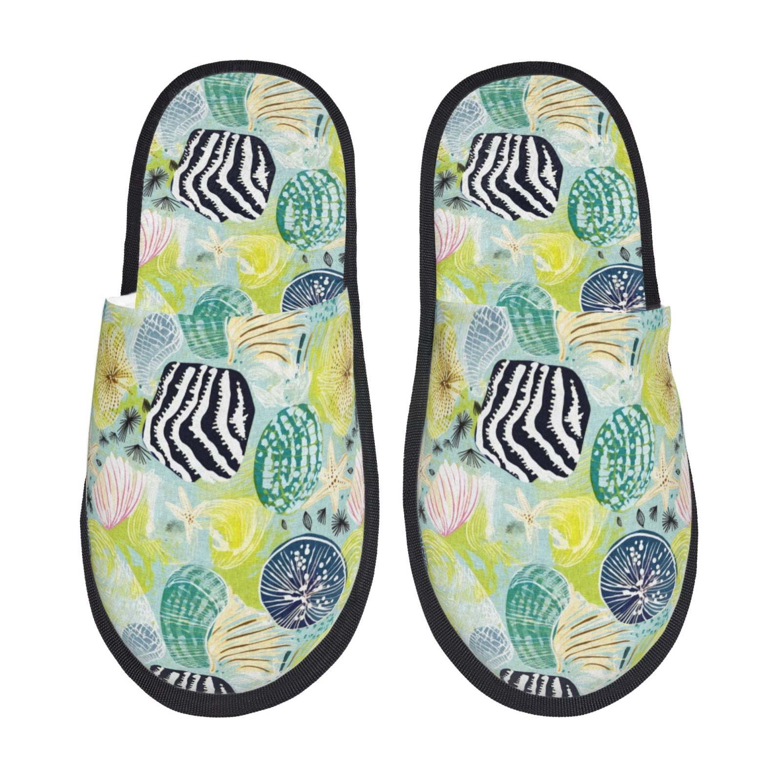 Fuzoiu Shell Clam Print Unisex Furry Slippers,Plush Indoor Shoes,Trendy ...