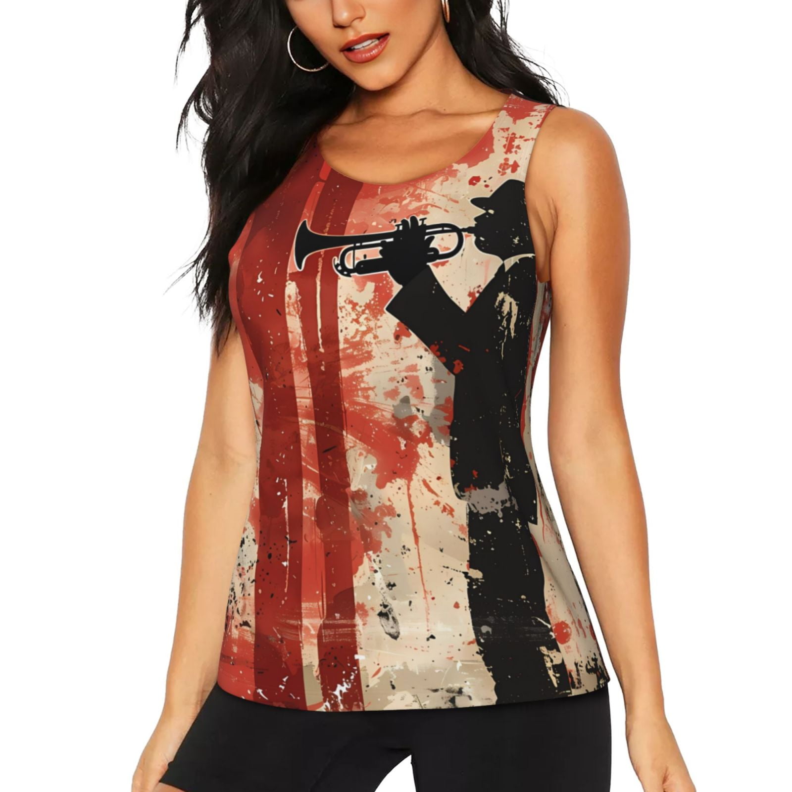 Fuzoiu Silhouette Trumpet Red Art Print Women's Workout Tank Top ...