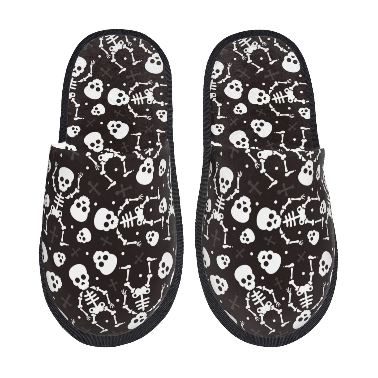 Fuzoiu Skeleton Print Unisex Furry Slippers,Plush Indoor Shoes,Trendy ...