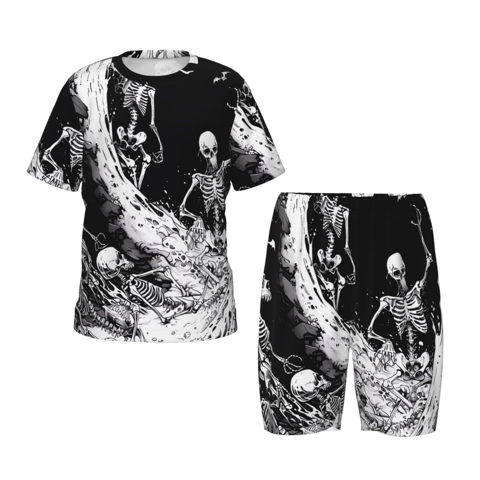 Fuzoiu Skeleton Wave Artwork Print Boys Girls Pjs Sleepwear,2 Piece Pajam,Comfy Pajama Shorts ...