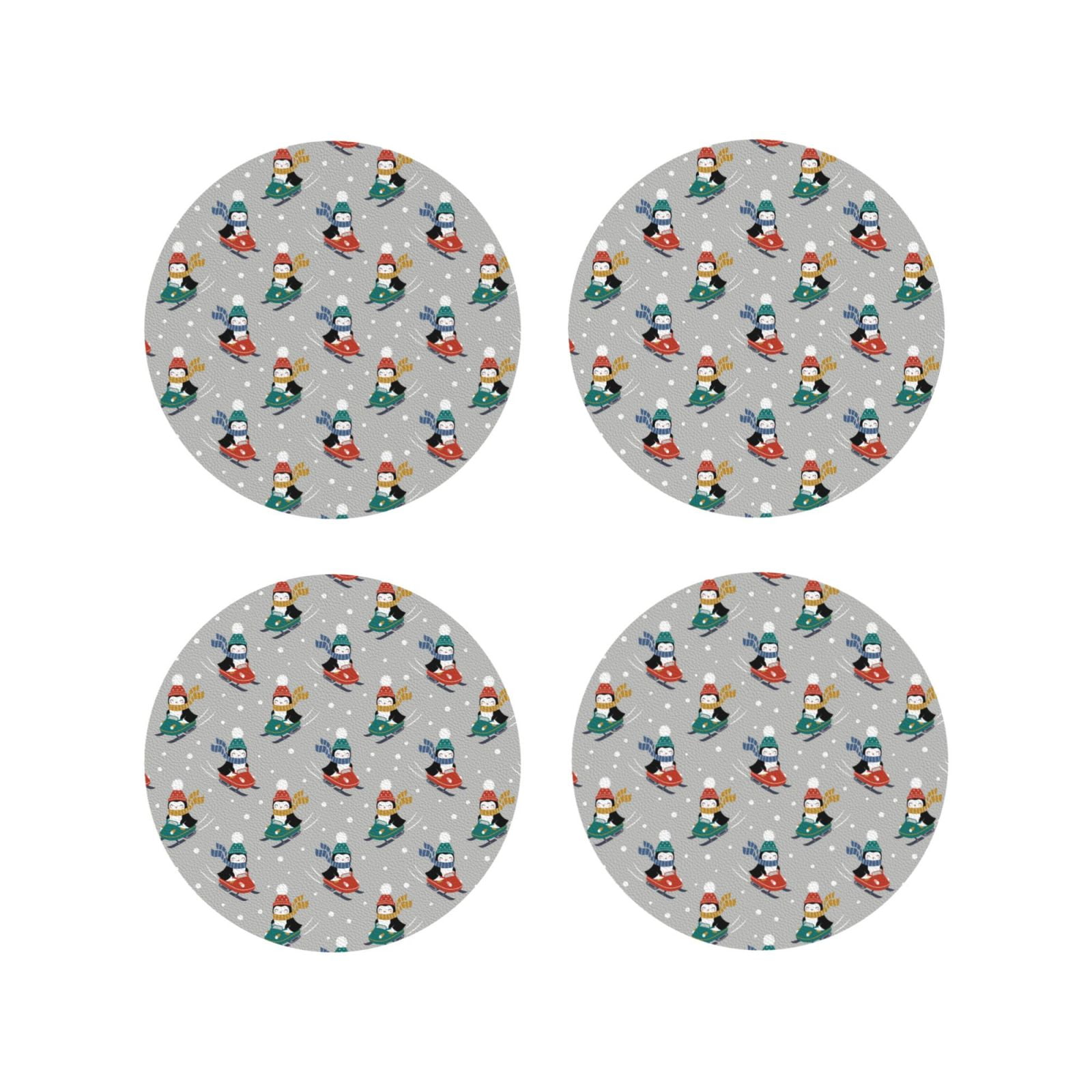 Fuzoiu Skiing penguin Print Leather Coasters Set,Drink Coasters Set of ...