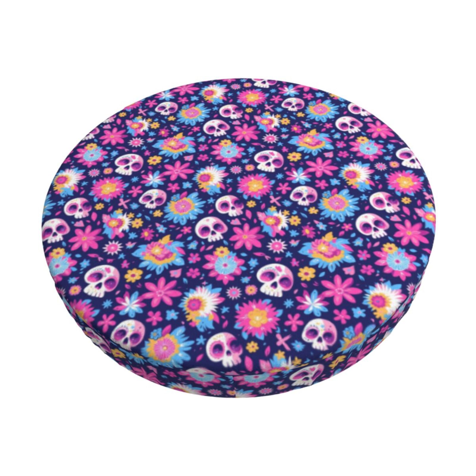 Fuzoiu Skull Blue Flower Print Bar Stool Cushions, Super Breathable ...