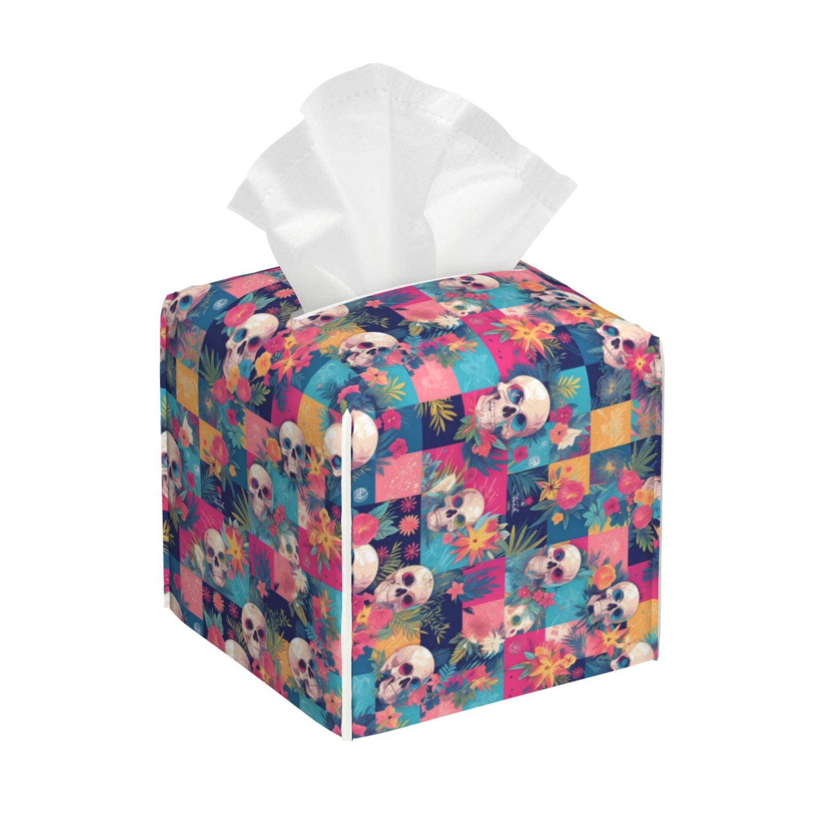 Fuzoiu Skull flower leaf Plaid Print Tissue Box Cover Holder, Square ...