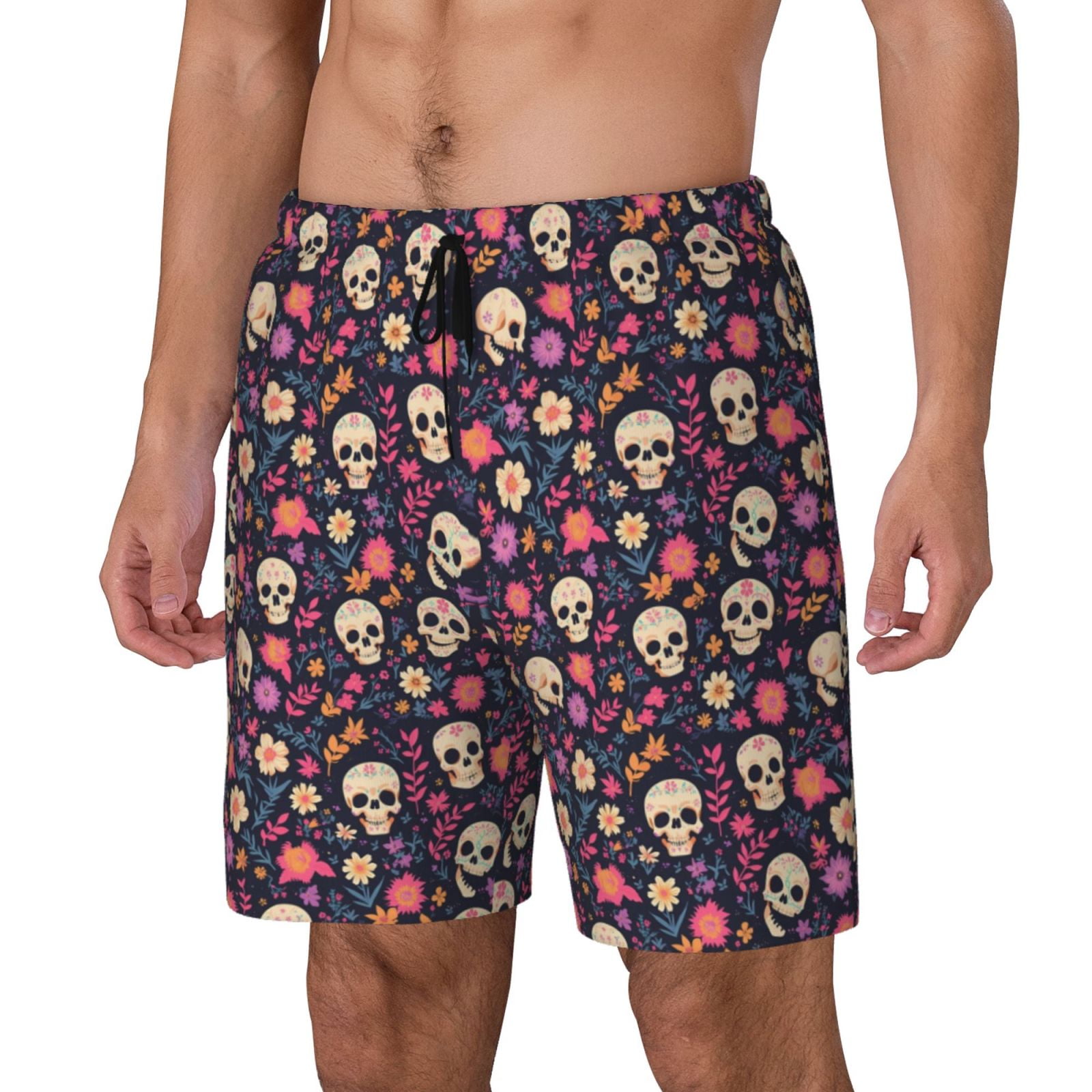 Fuzoiu Skull flower leaf colorful Print Men's Swim Shorts,Quick-Dry ...