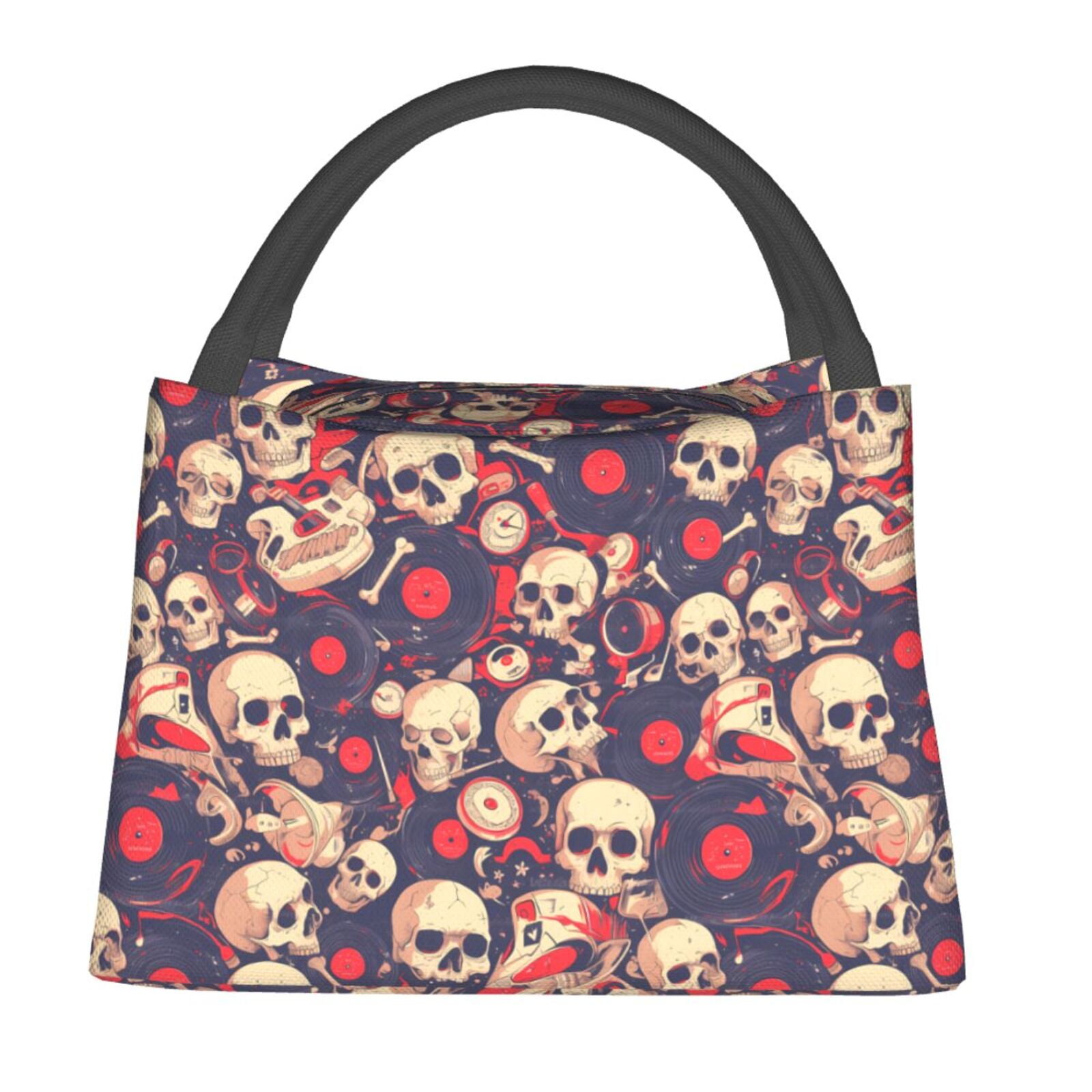 Fuzoiu Skull rock music record Print Portable Insulation Lunch Bag ...