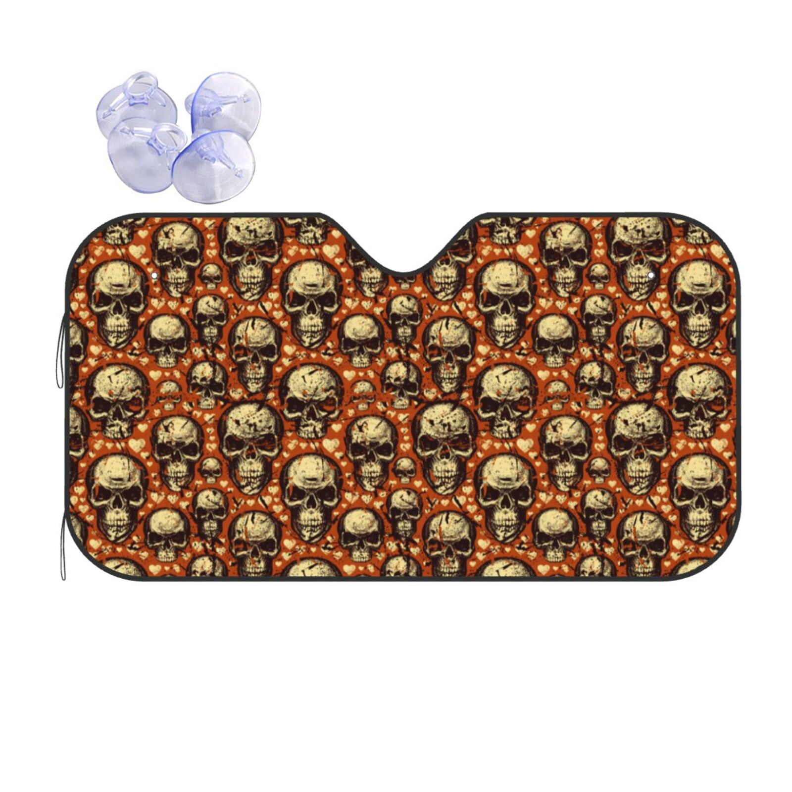 Fuzoiu Skulls And Hearts Print Car Windshield Sun Shade,Block Uv Rays ...